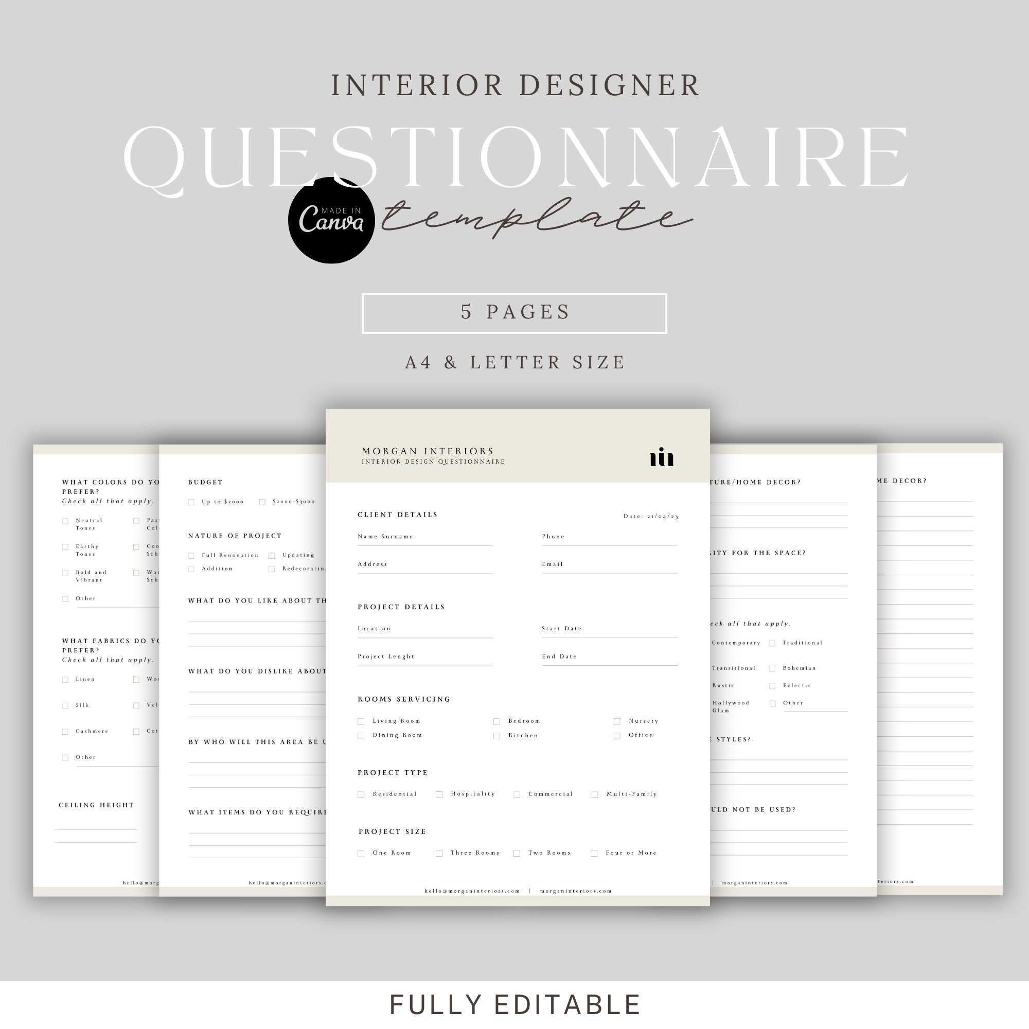 Interior Designer Client Questionnaire Template | Onboarding Questions ...