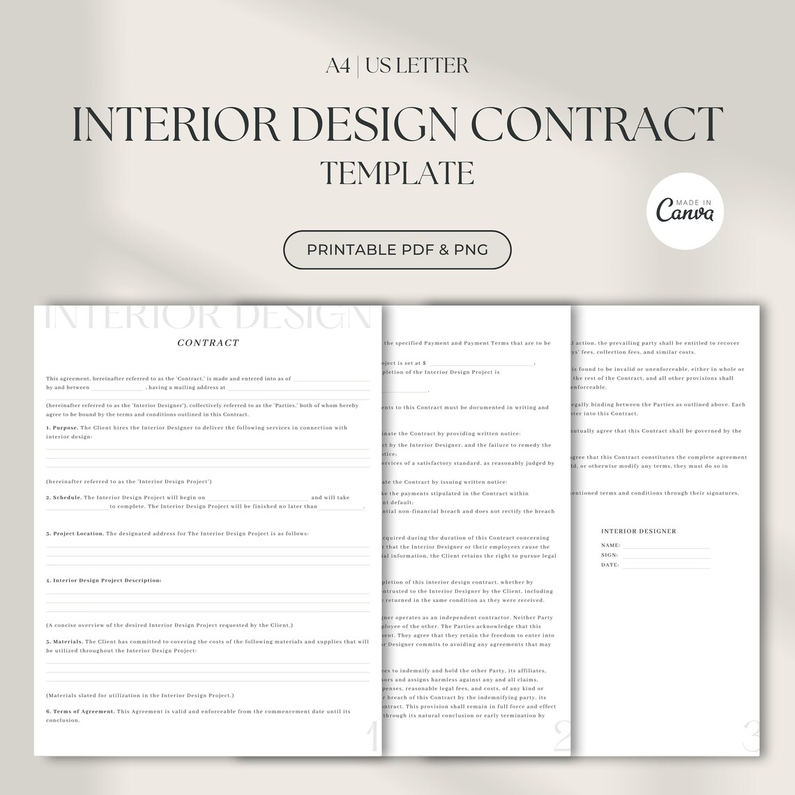 Interior Design Project Contract | Client Proposal Template Canva ...