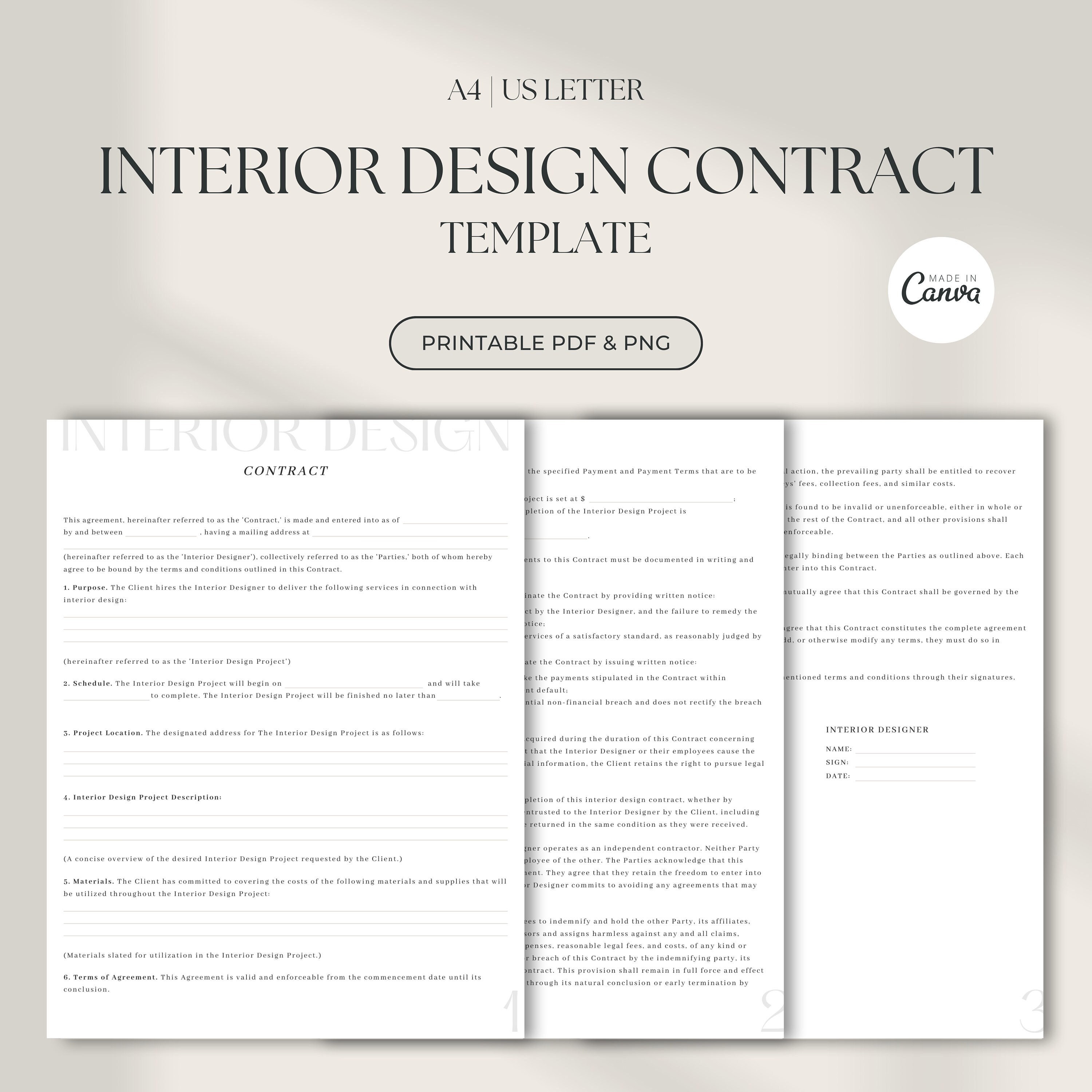 Interior Design Project Contract | Client Proposal Template Canva ...