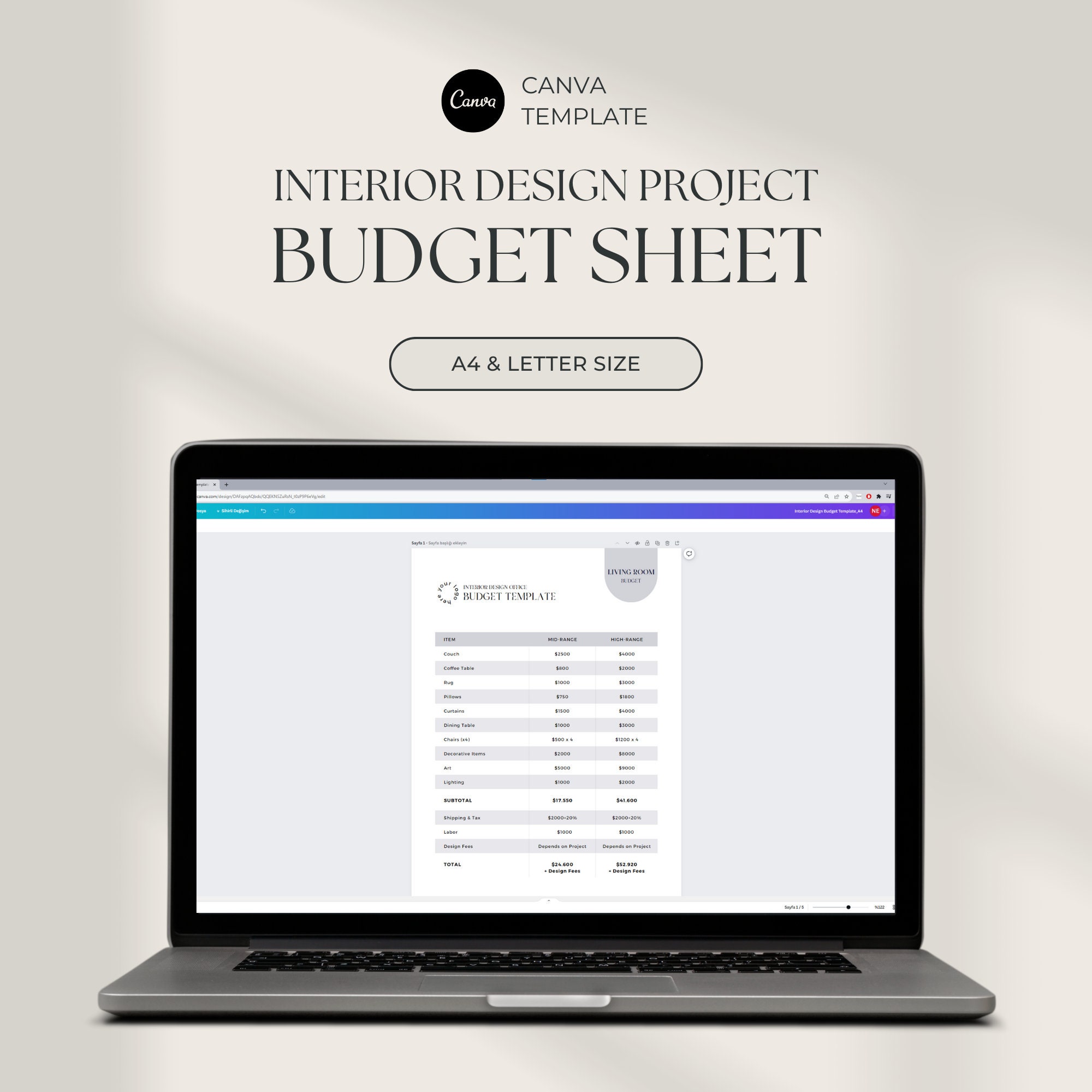 Interior Design Budget Sheet Template | Budget Spreadsheet for Interior ...