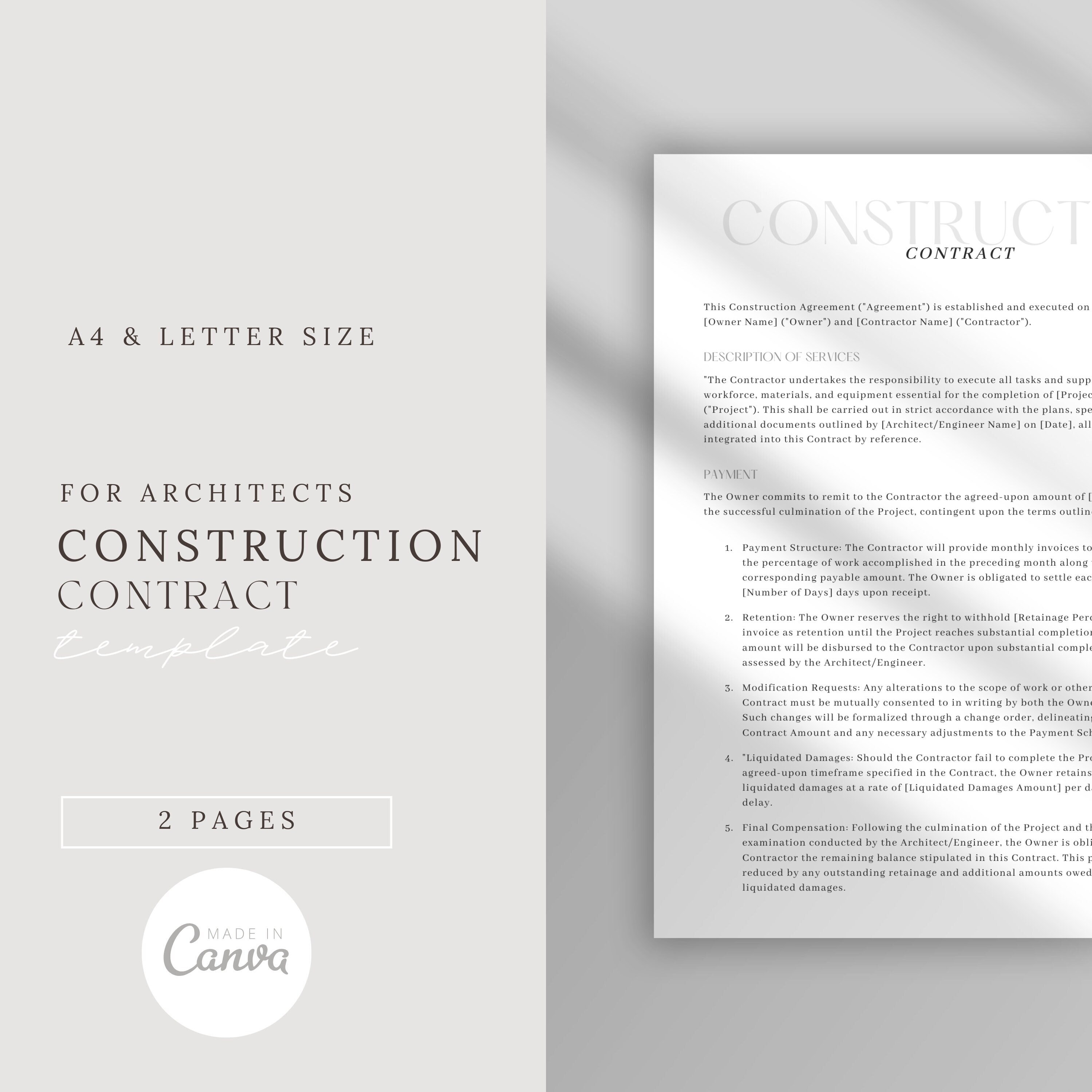 Canva Contractor Contract Template Construction Contract Construction ...