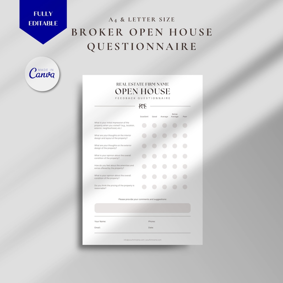 Real Estate Broker Open House Form | Open House Feedback Form | Real ...