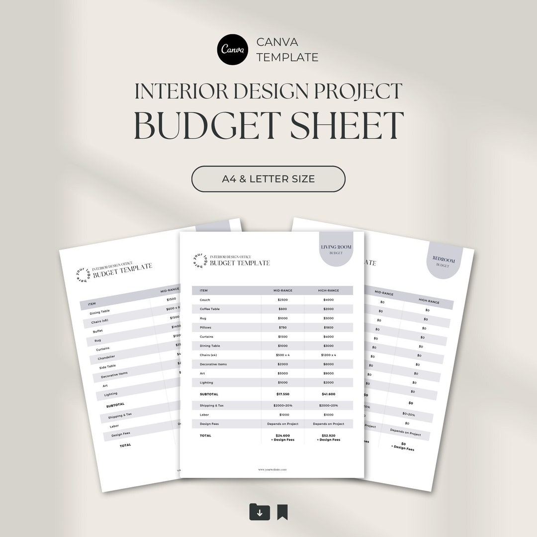 Interior Design Budget Sheet Template | Budget Spreadsheet for Interior ...