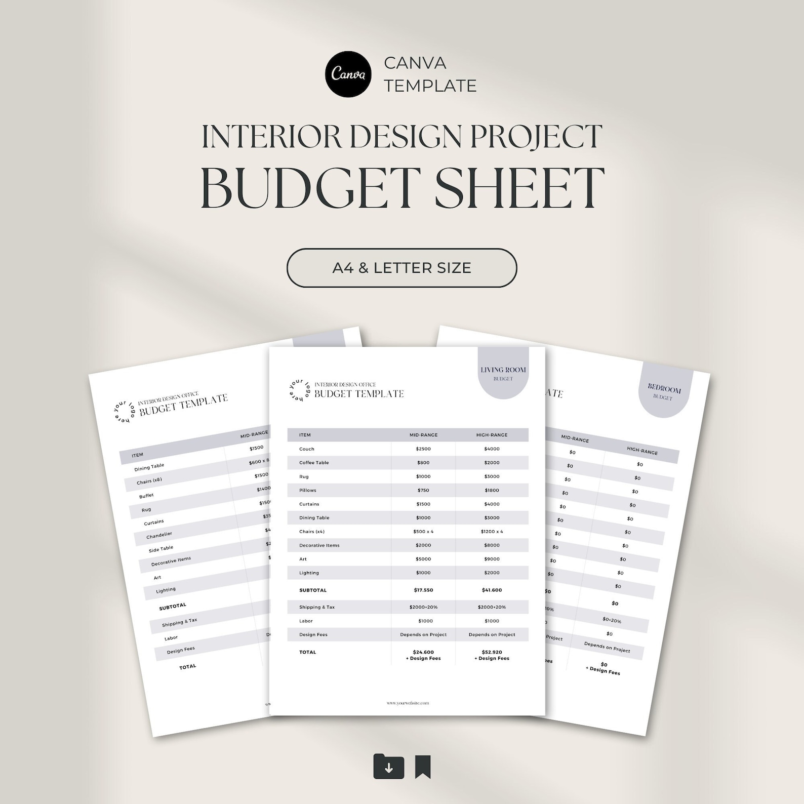 Interior Design Budget Sheet Template | Budget Spreadsheet for Interior ...