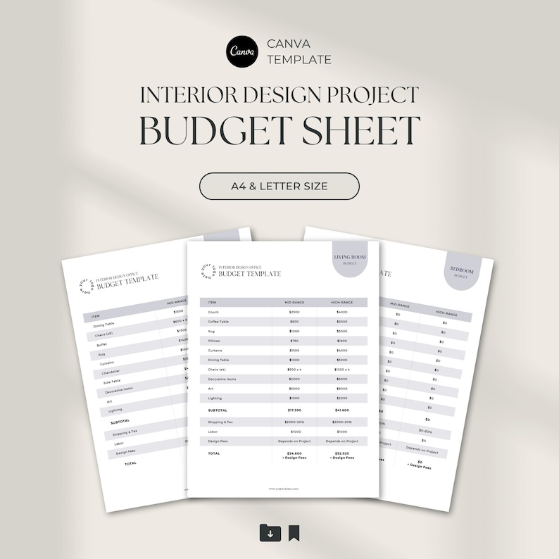Interior Design Budget Sheet Template | Budget Spreadsheet for Interior ...