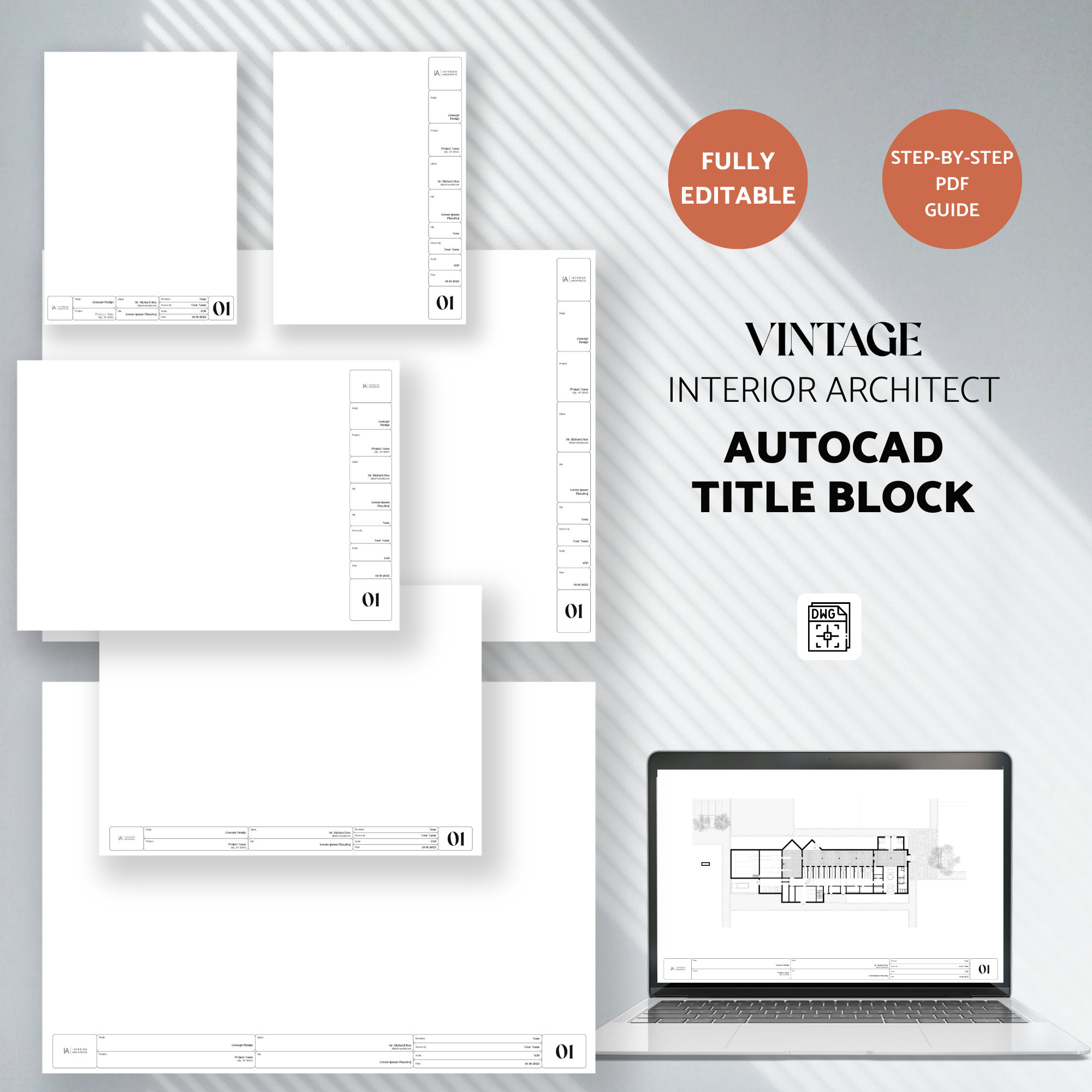 Vintage Interior Architect Title Block Templates | Autocad Title Block ...