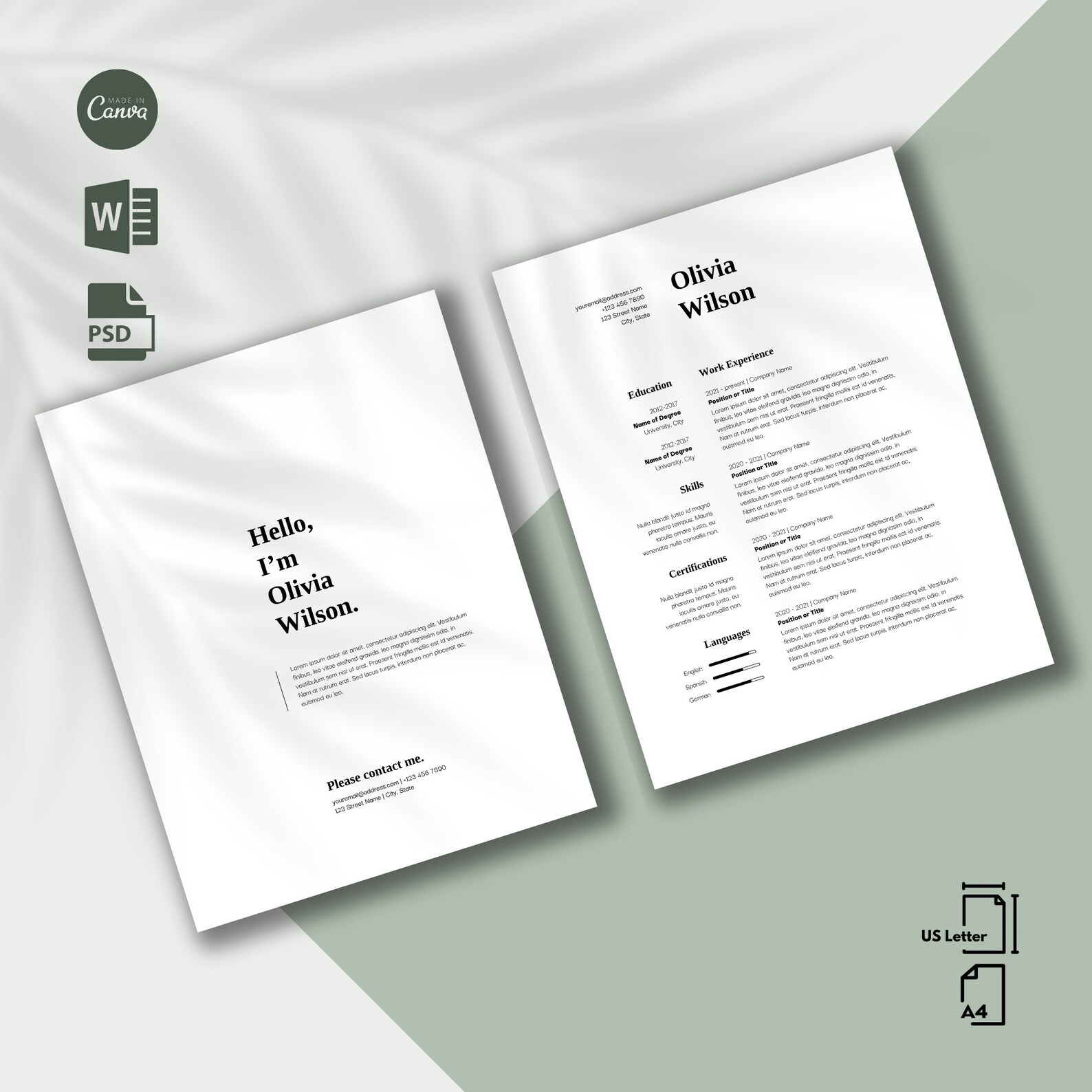 Ats-optimized Resume Template | Two Column Resume Canva Template ...