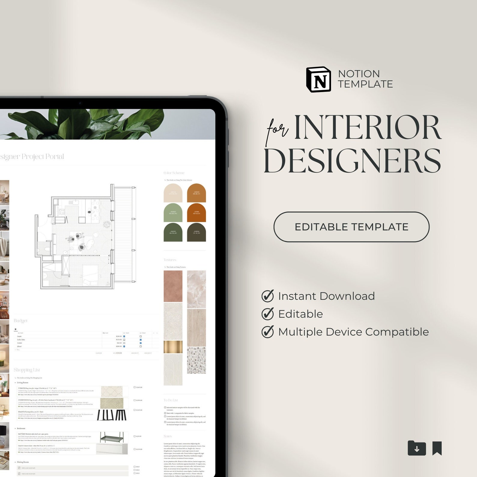 Interior Designer Notion Template | Notion Planner for Interior ...