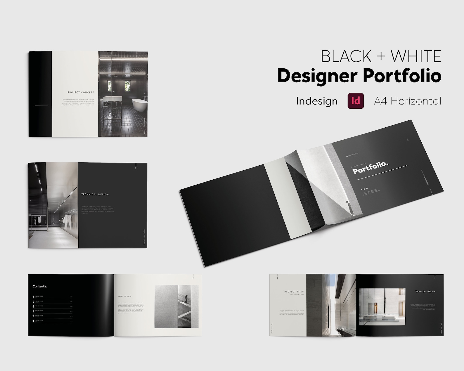 Schwarz - Weiß Portfolio Vorlage | InDesign Architektur Portfolio ...