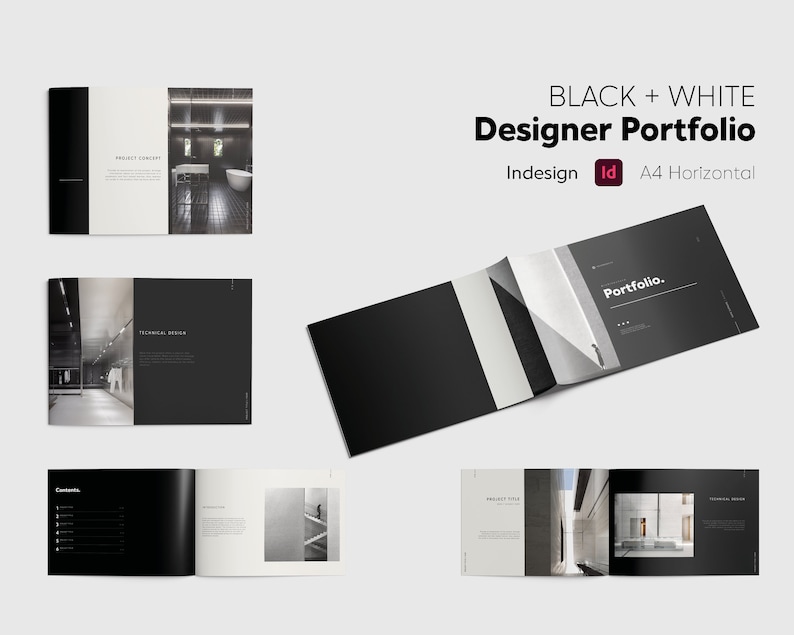 Black and White Portfolio Template | Indesign Architecture Portfolio ...