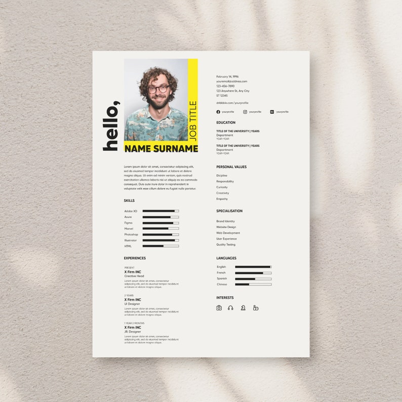 Creative Resume Template | 1-page Resume | Indesign CV Template ...