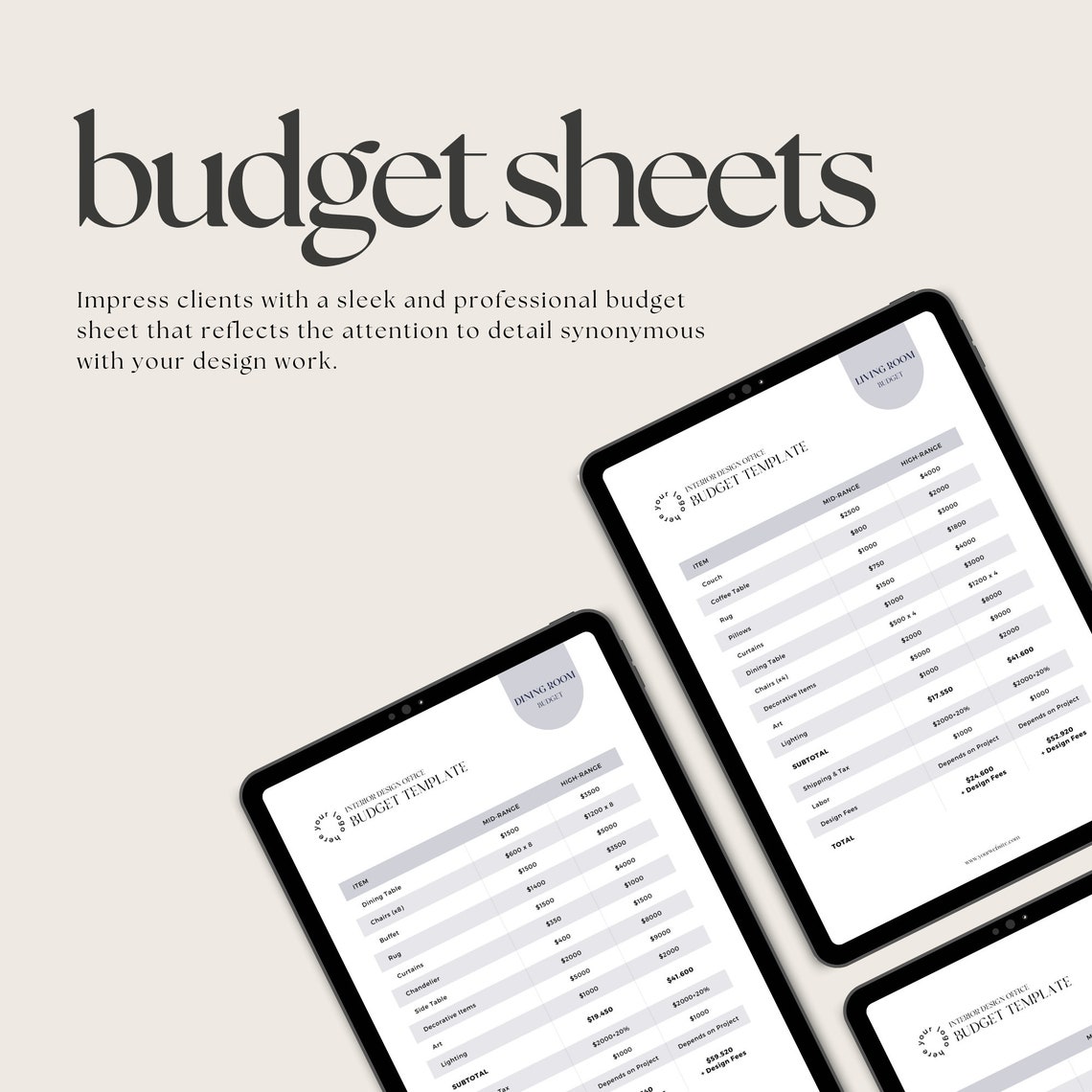 Interior Design Budget Sheet Template | Budget Spreadsheet for Interior ...