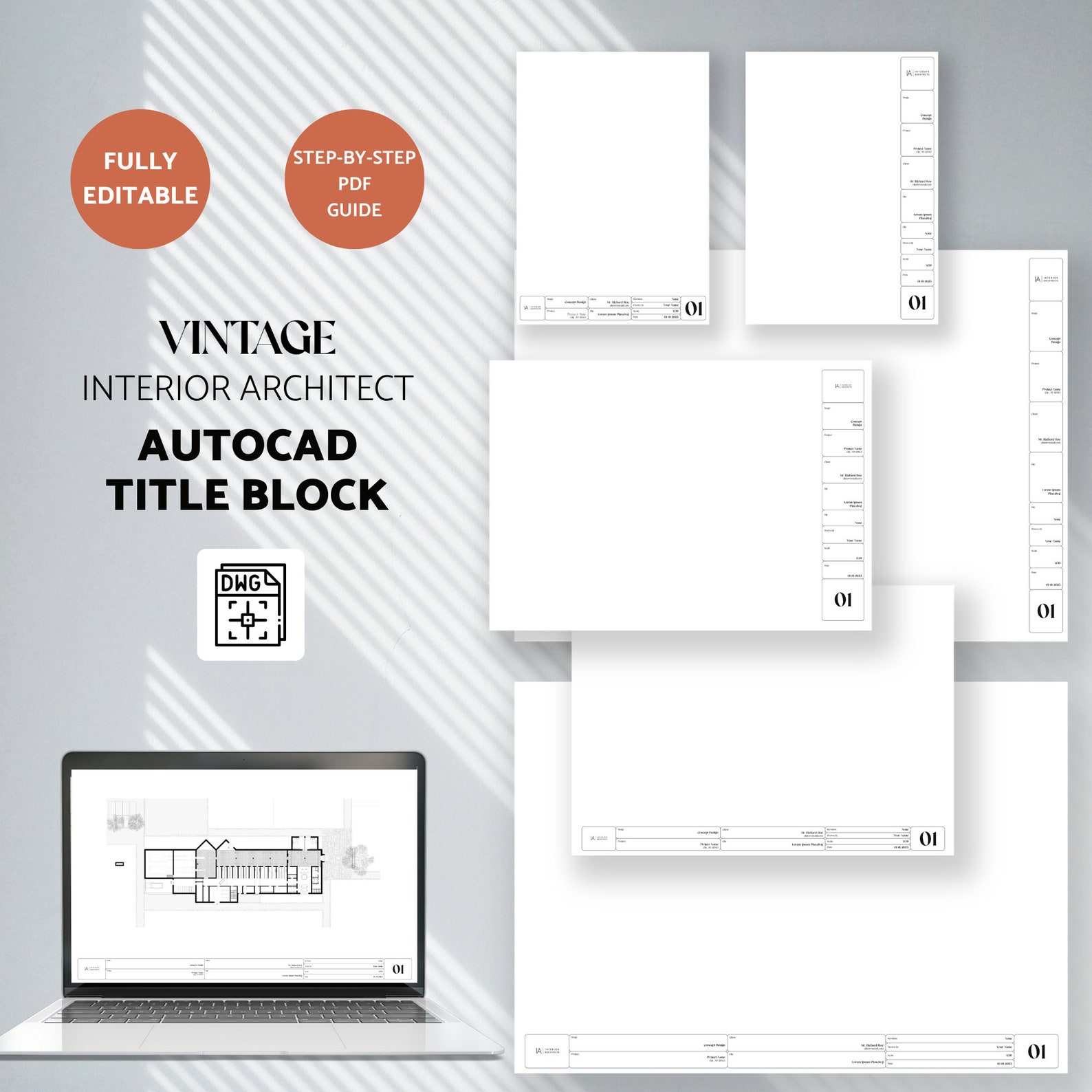 Vintage Interior Architect Title Block Templates | Autocad Title Block ...