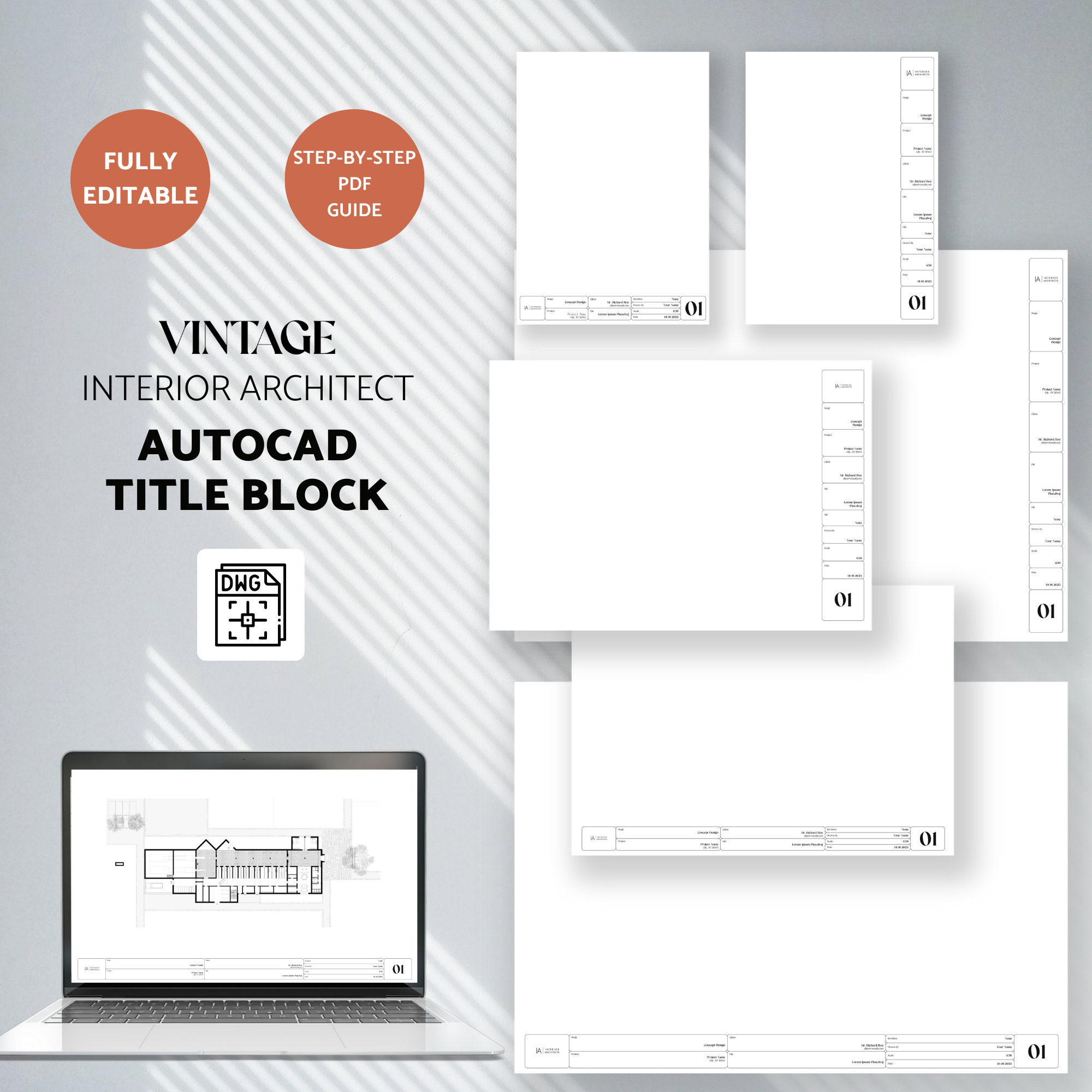 Vintage Interior Architect Title Block Templates | Autocad Title Block ...