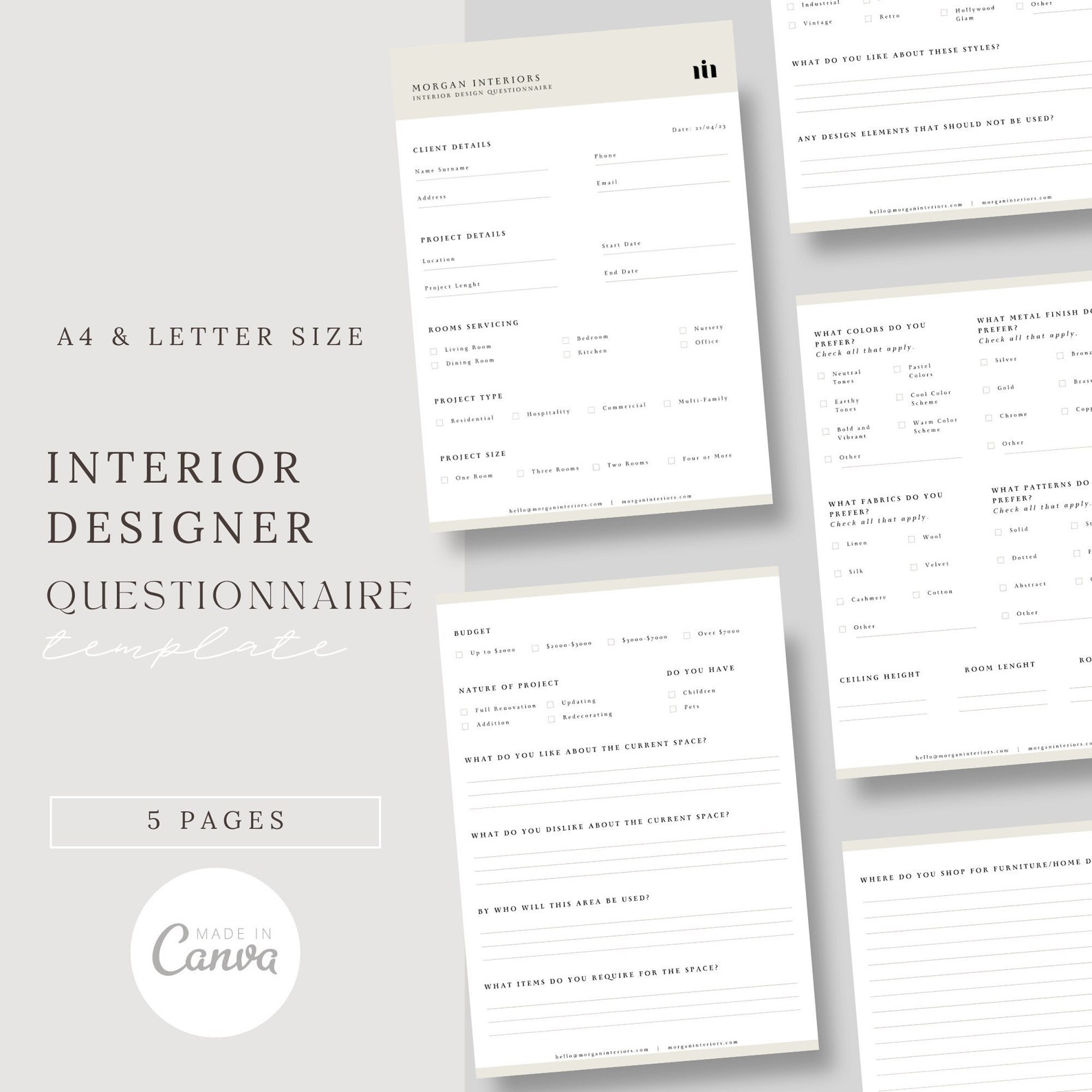 Interior Designer Client Questionnaire Template | Onboarding Questions ...