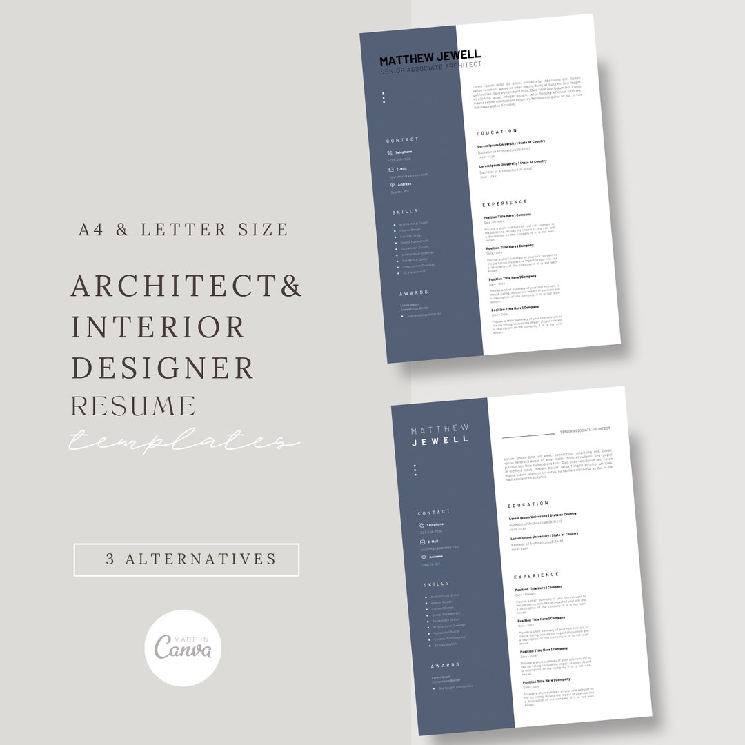 Architect Resume Template | Professional Resume Design Canva Template ...