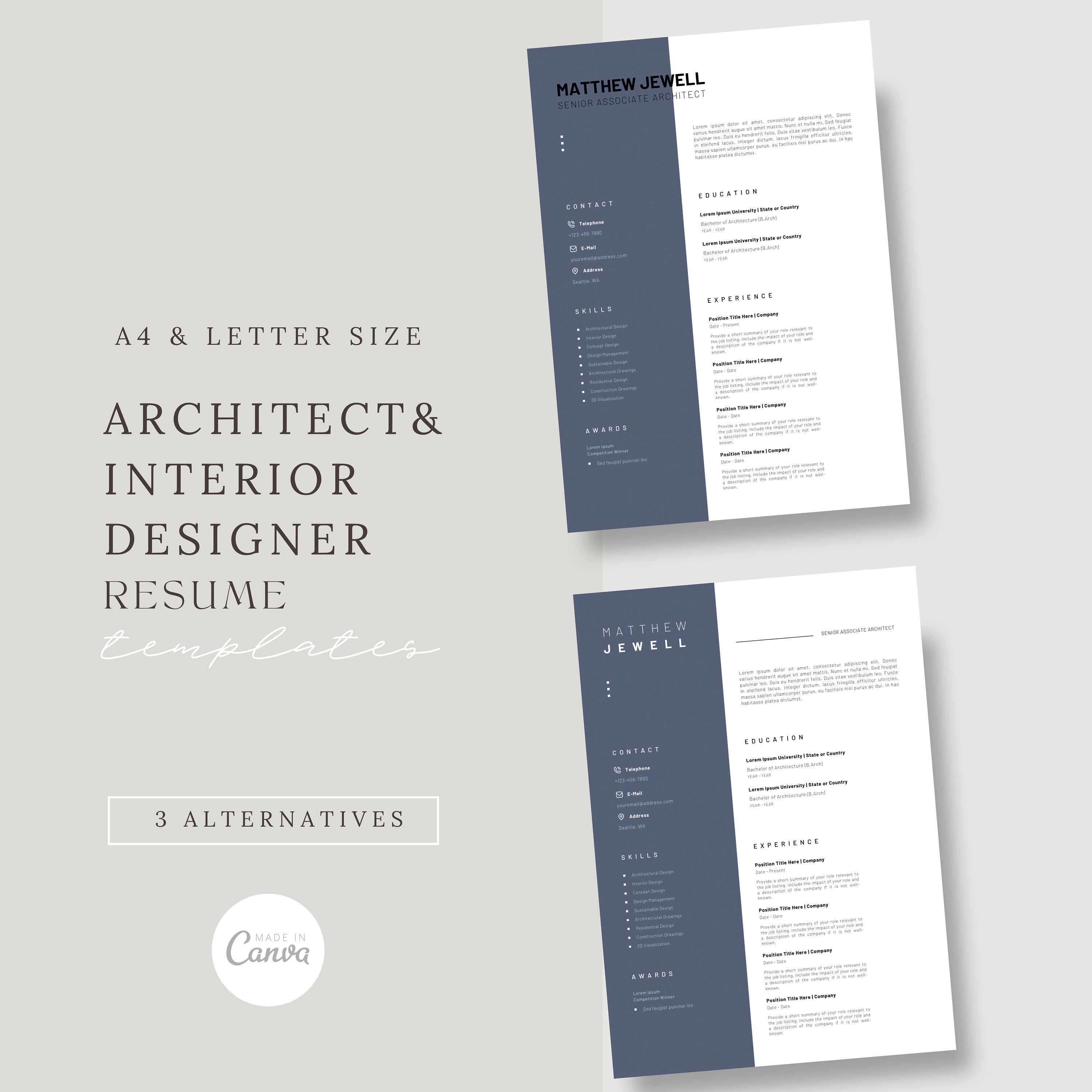 Architect Resume Template | Professional Resume Design Canva Template ...