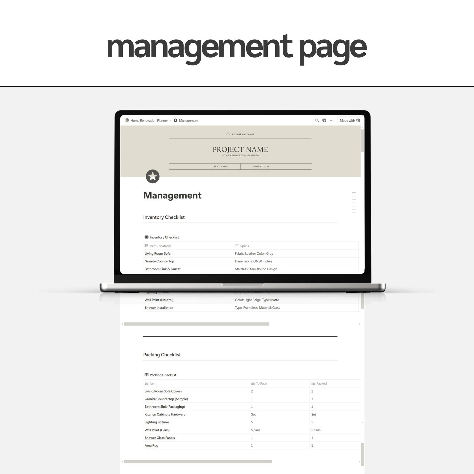 Home Renovation Planner Notion Template | Notion Planner for Interior ...