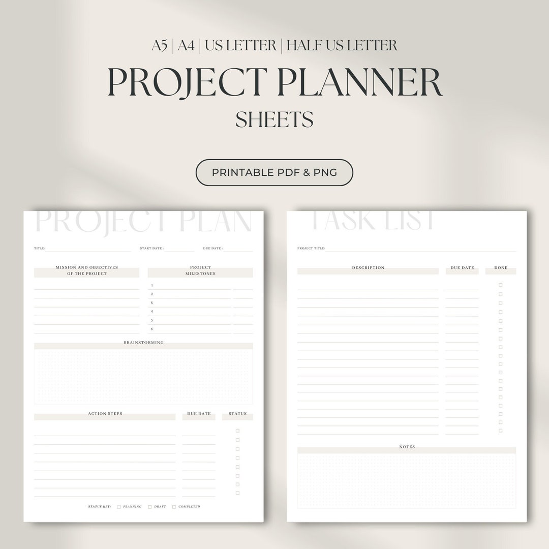 Project Planner Printable | Productivity Planner Task Tracker | A5, A4 ...