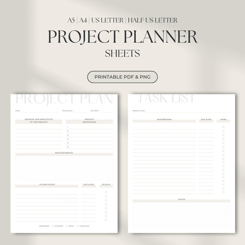 Project Planner Printable | Productivity Planner Task Tracker | A5, A4 ...