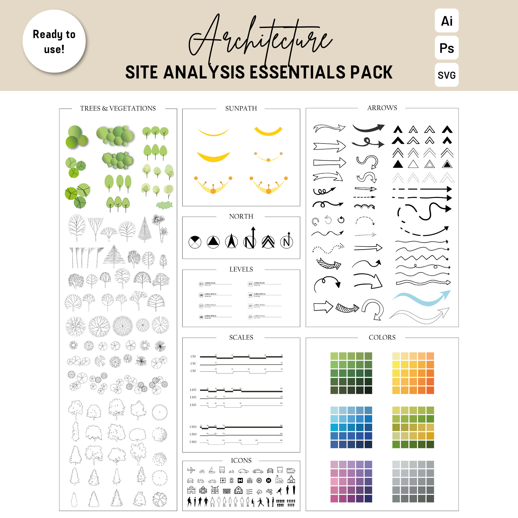 Architecture Site Analysis Essentials Pack 250 Objects, Icons & 150 ... Architecture Site Analysis Essentials Pack 250 Objects, Icons & 150 ...