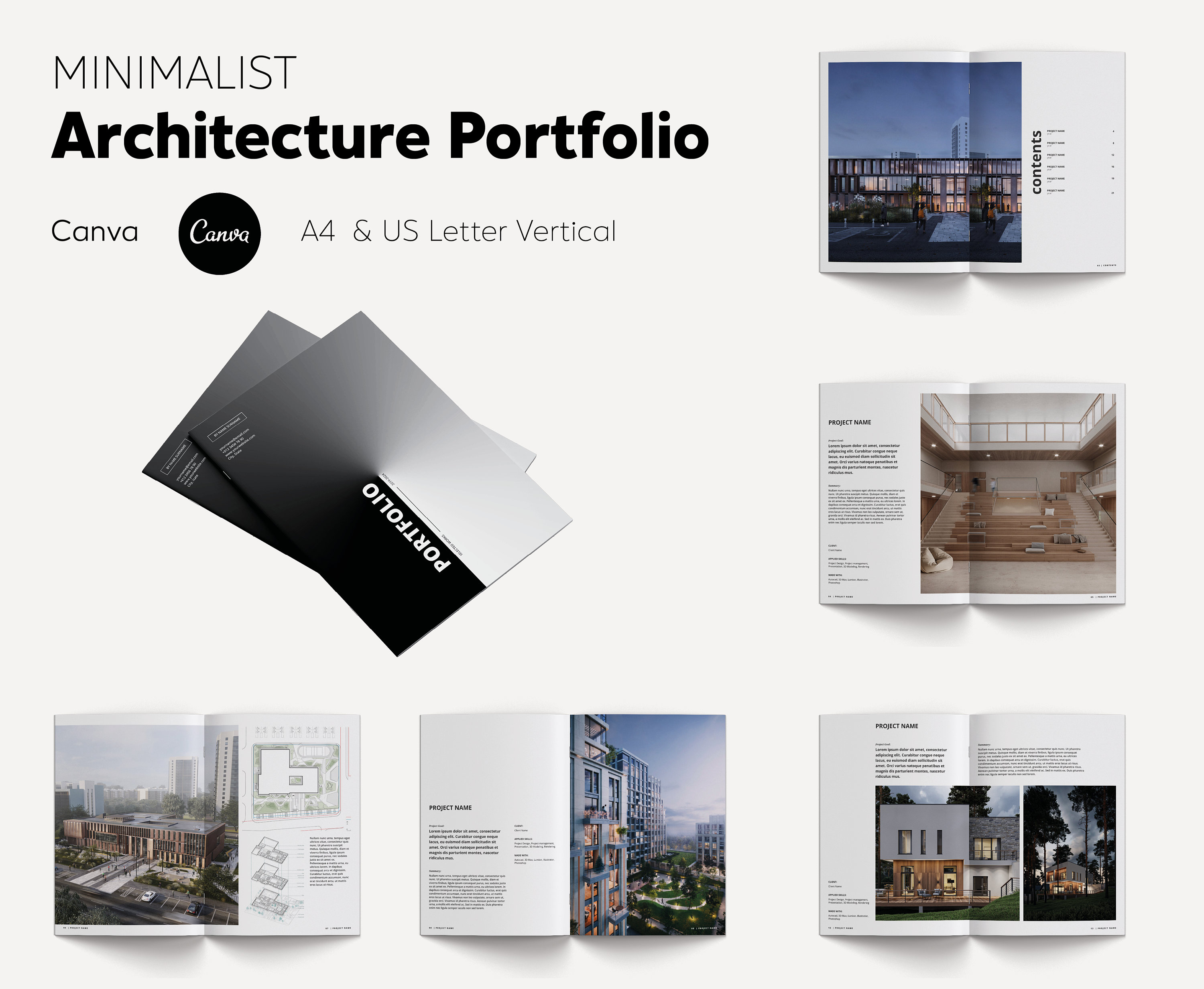 Minimalist A4 Portfolio Template | Canva Architecture Portfolio ...