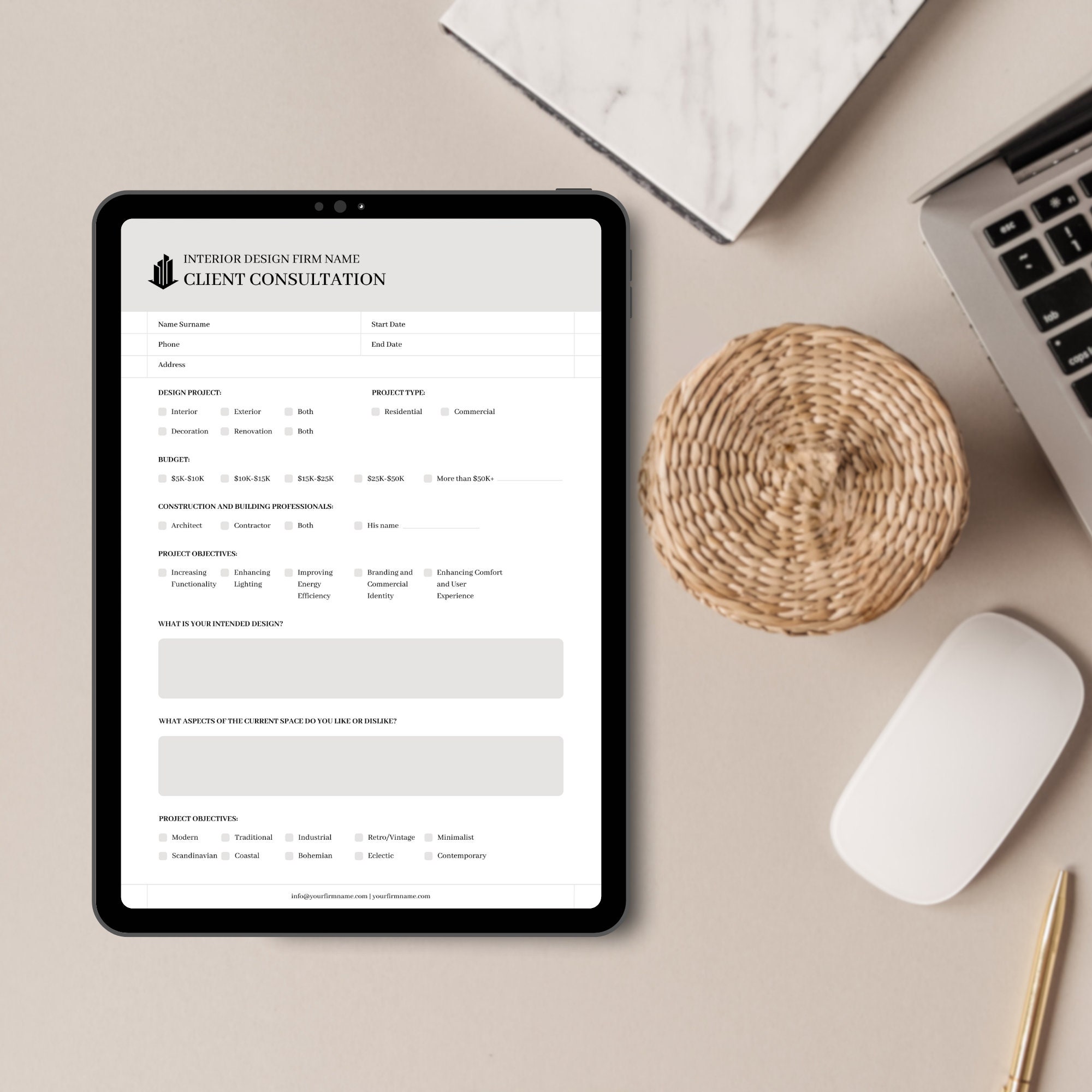 Editable Interior Design Client Questionnaire Form Interior Designer ...