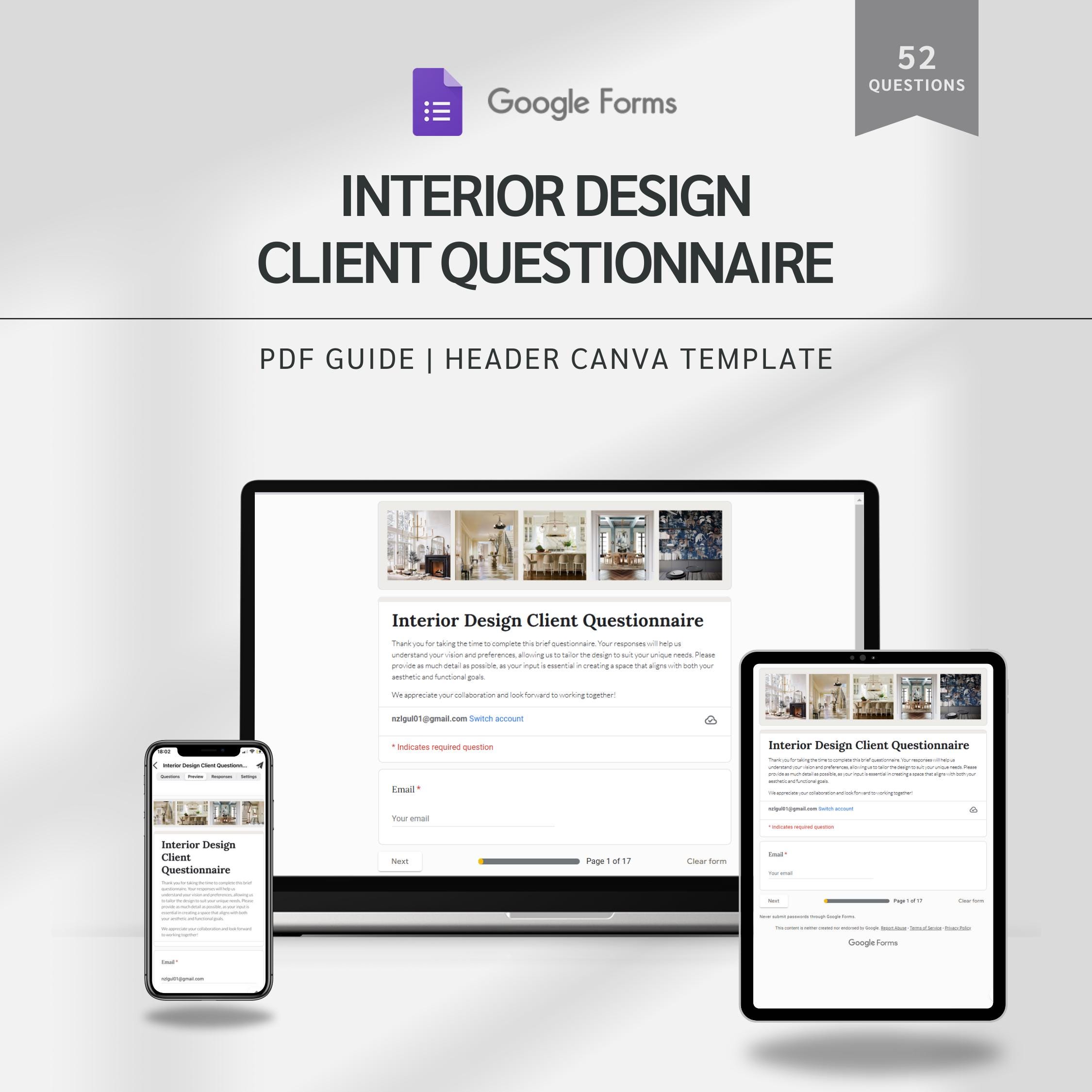 Interior Design Client Questionnaire | Editable Intake Form | Designer ...