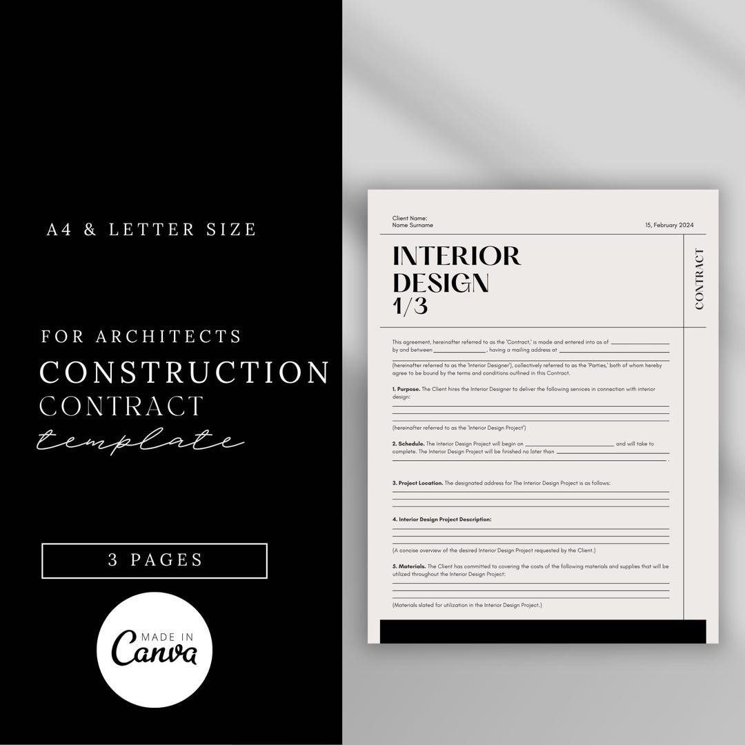 Interior Design Project Contract | Client Proposal Template Canva ...