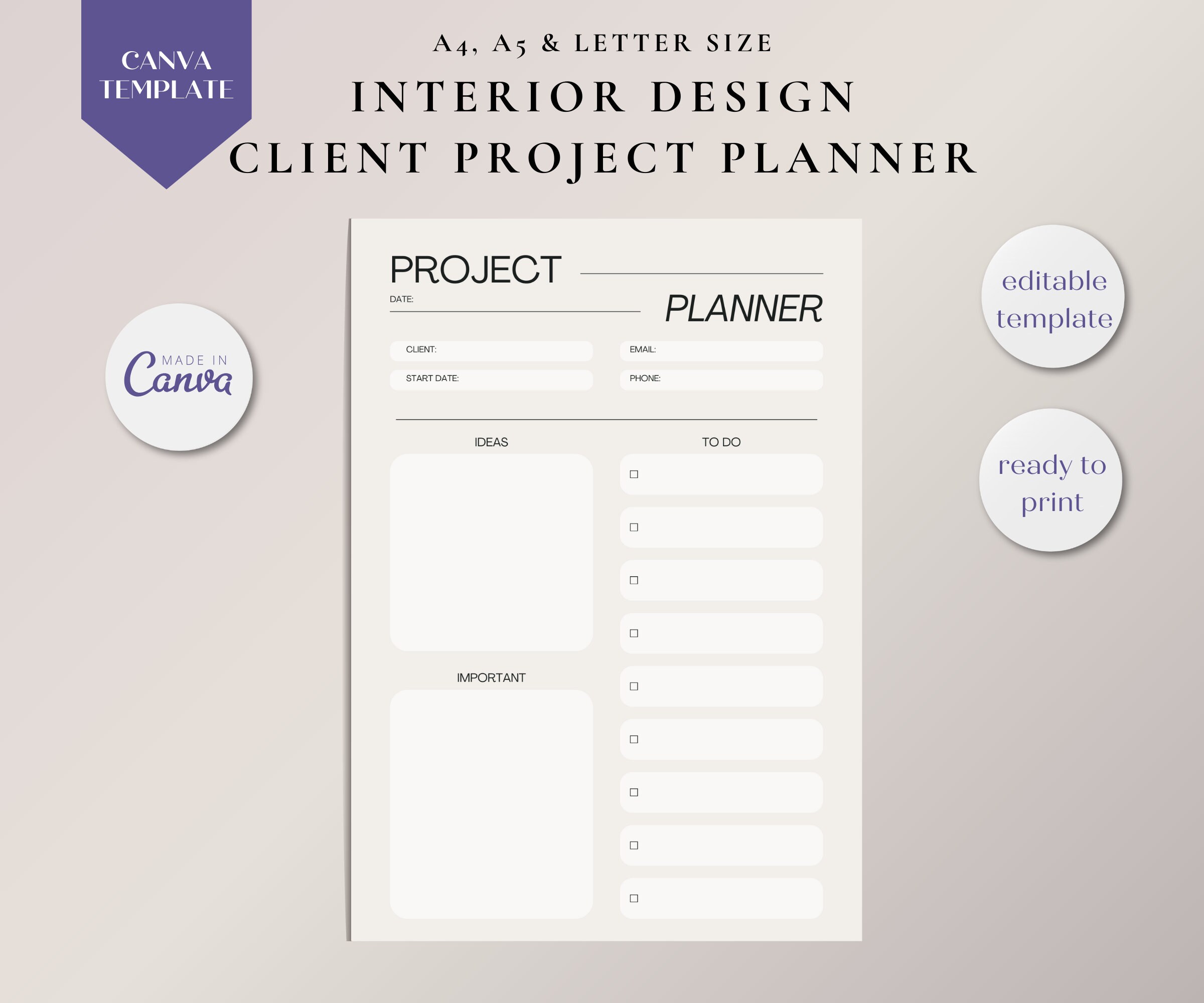 Interior Design Project Planner Printable Project Management Planner ...
