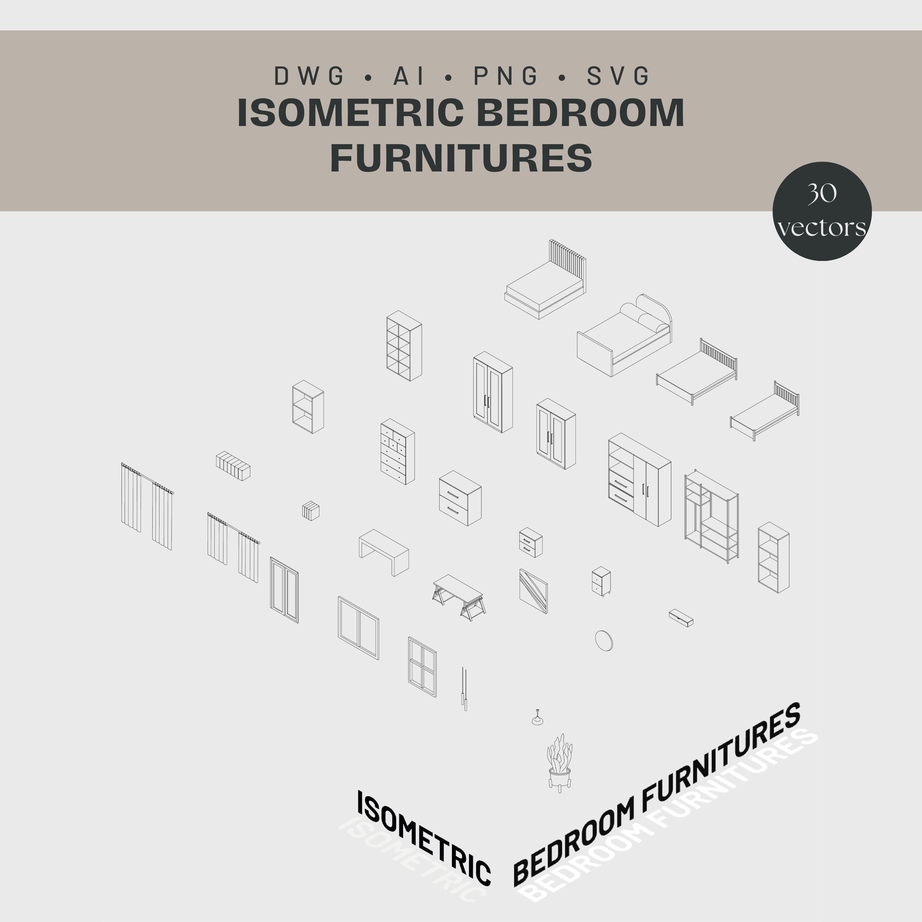 Flat Isometric Figures Vector Pack Ai PNG SVG DWG Furnitures for Floor ...