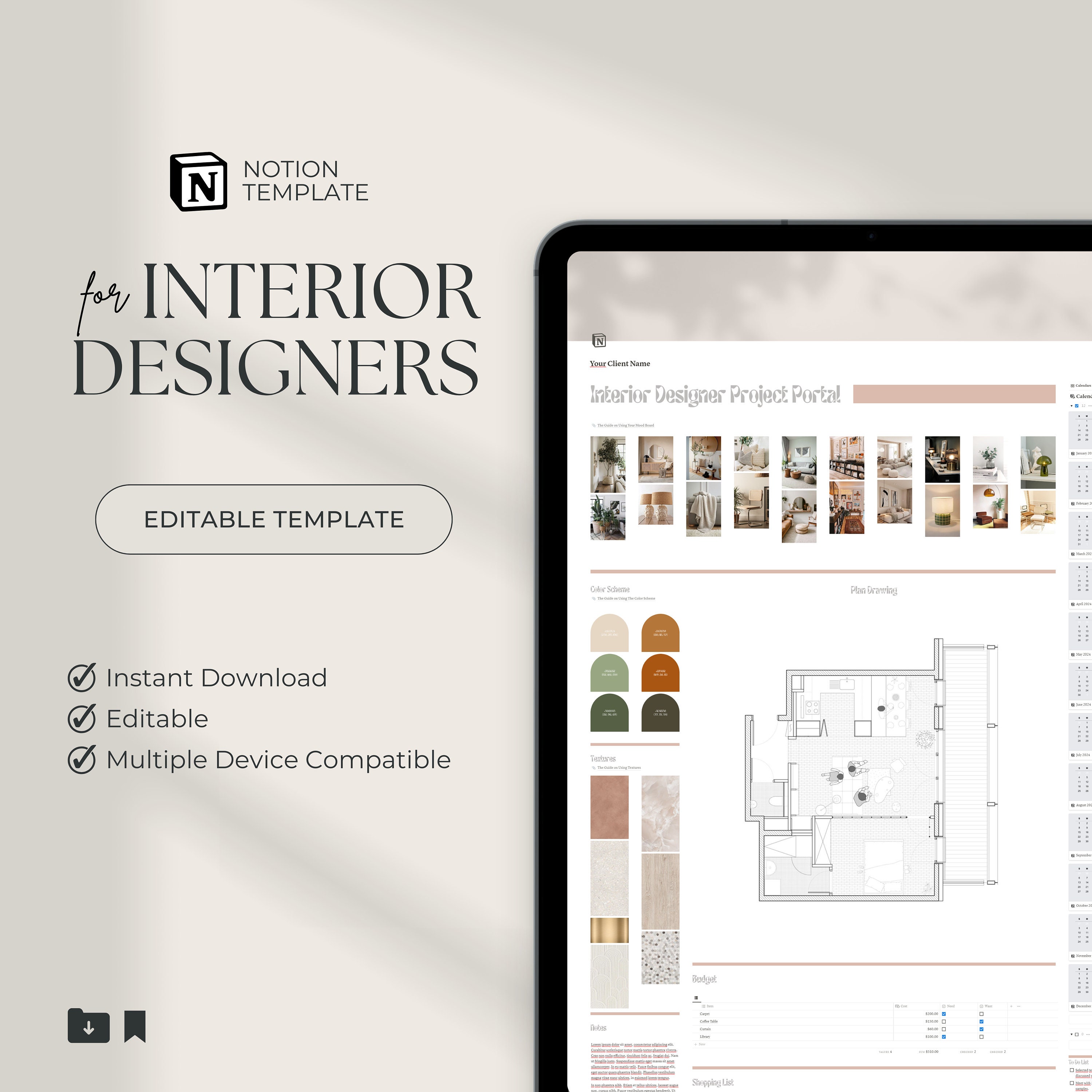 Interior Designer Notion Template | Notion Planner for Interior ...