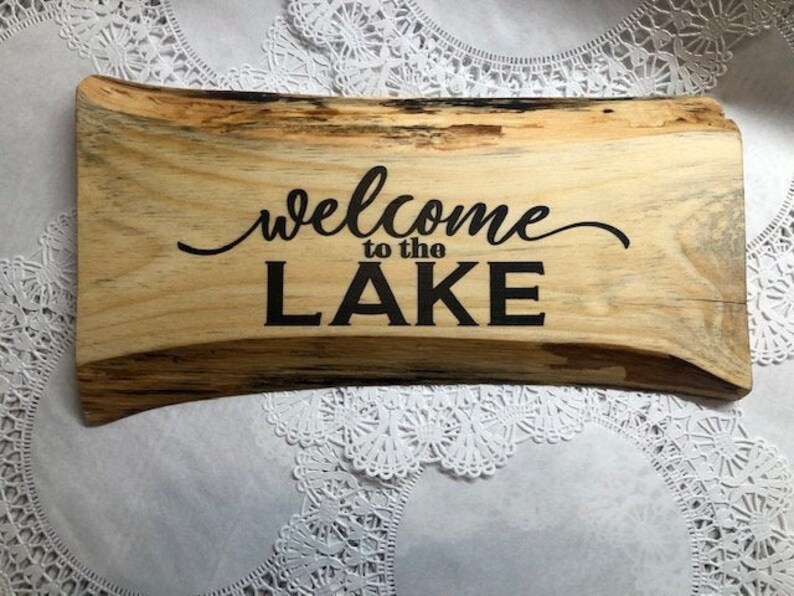Live Edge Pine Welcome to the Lake Sign Hand Painted - Etsy