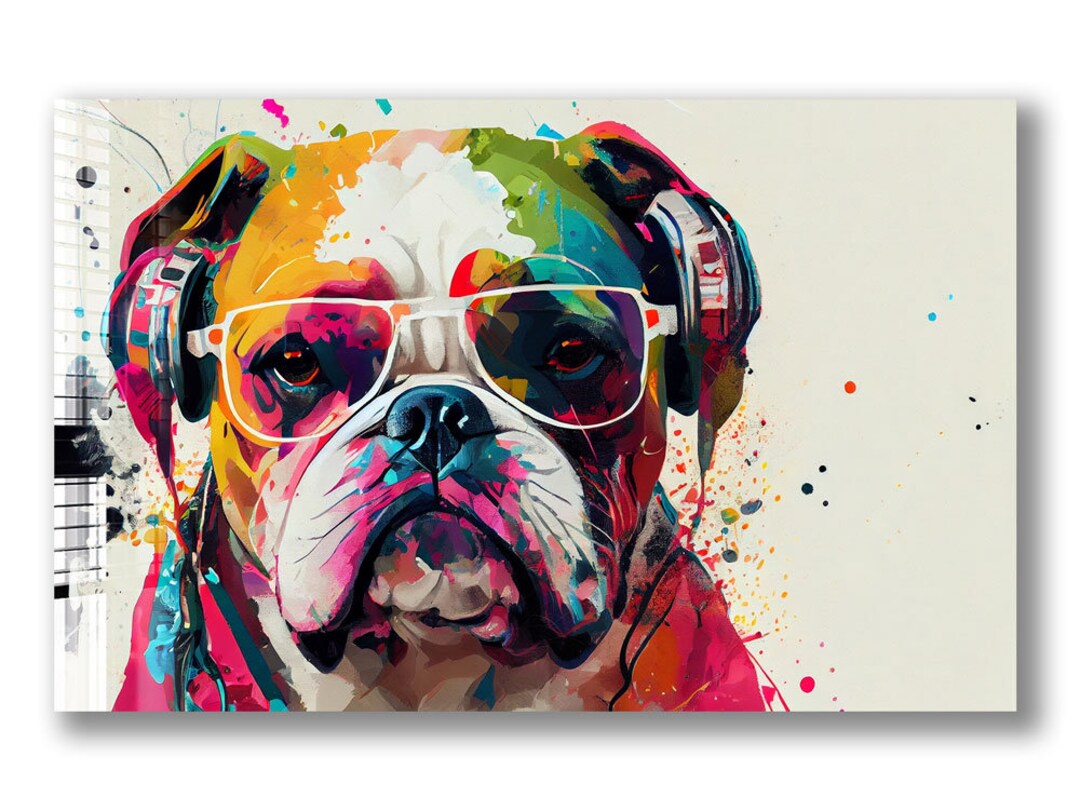 Bulldog Glass Wall Art Large Canvas Decor Hanging Printing Panel Poster ...