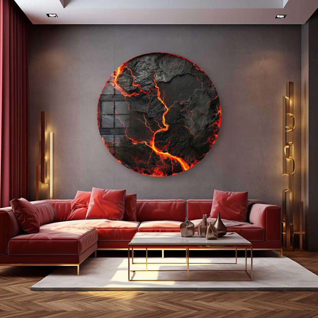Lava Round Tempered Glass Wall Art, Large Wall Decor, Living Room Home ...