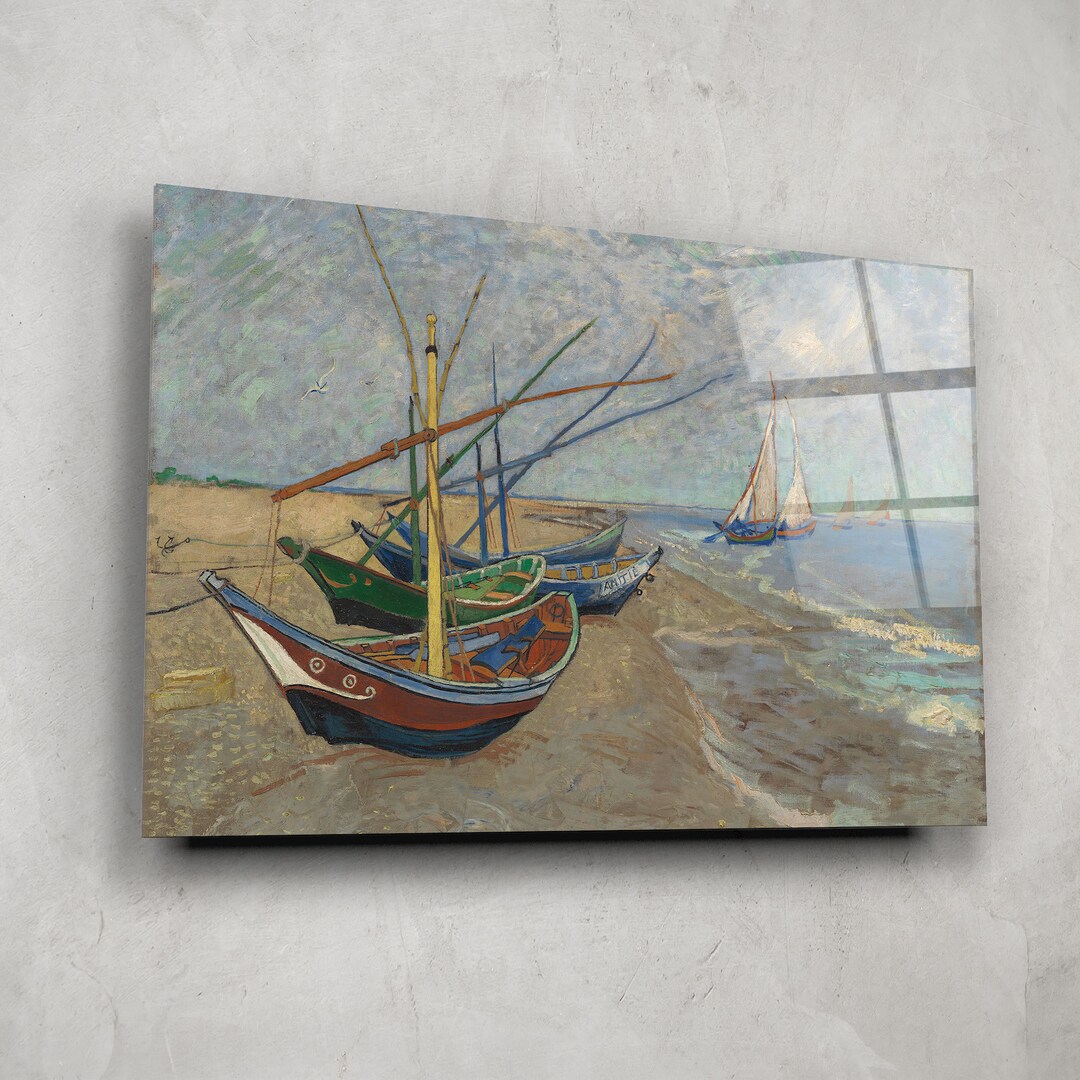 Fishing Boats Glass Wall Art Tempered Glass, Famous Art, Van Gogh ...