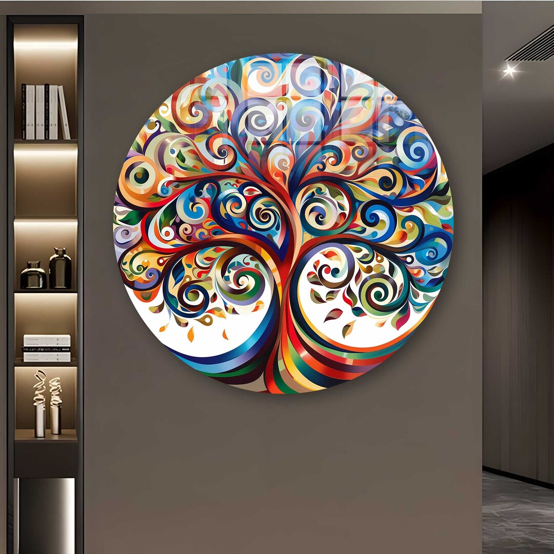 Tree of Life Round Shape Glass Wall Art Tempered Glass Canvas Art, Wall ...