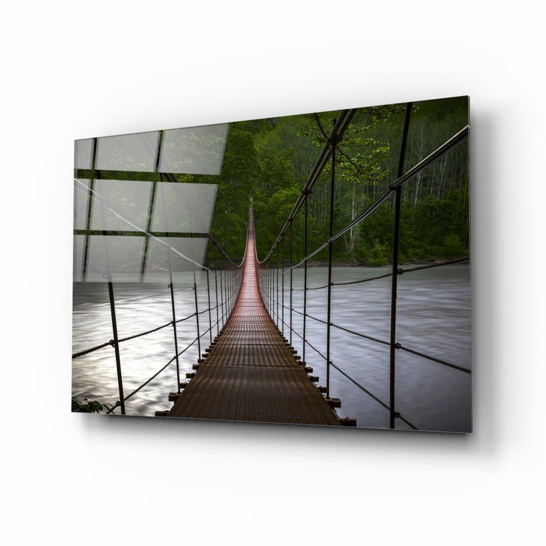 Rope Bridge Over River Glass Wall Art – Forest Landscape - Etsy