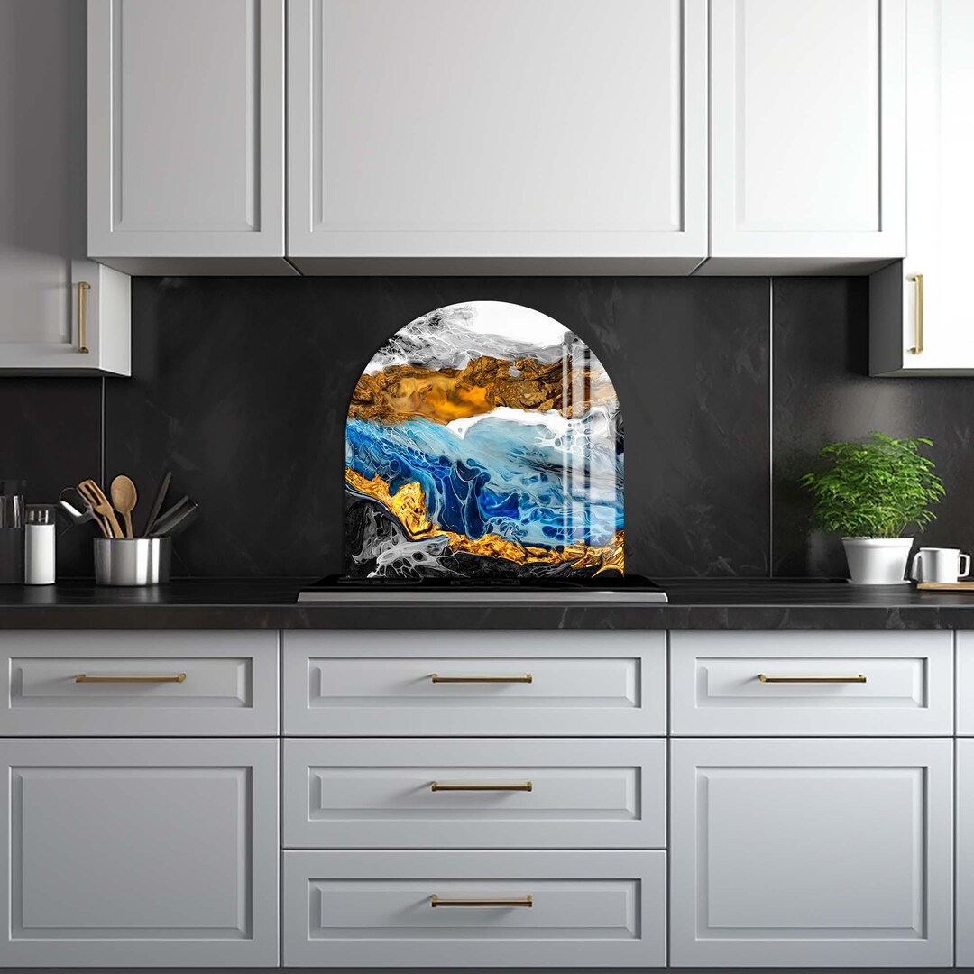Tempered Glass Arched Stove Backsplash, Chopping Board, Marble ...