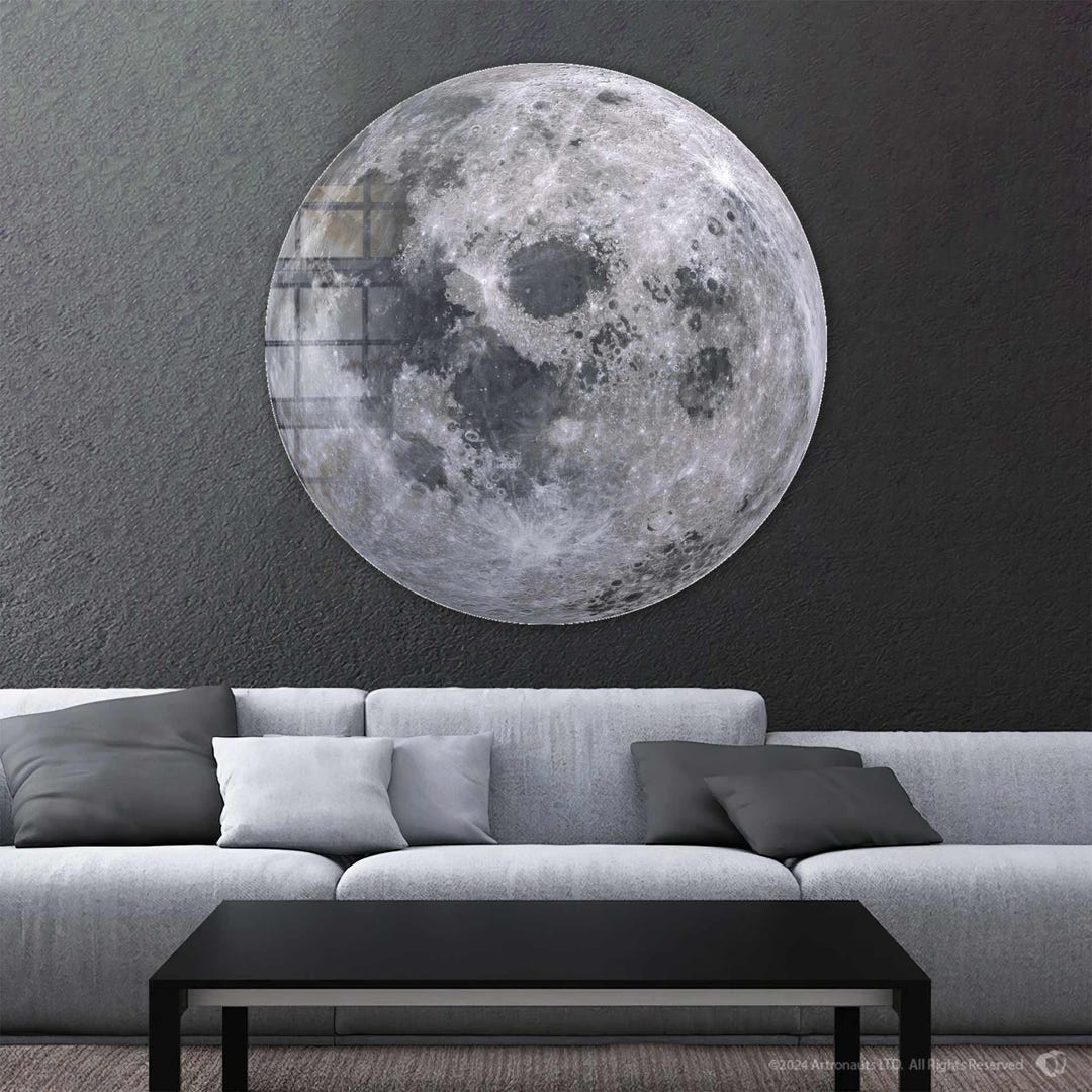 Moon Round Shape Glass Wall Art - Large Tempered Glass Canvas Art, Wall ...