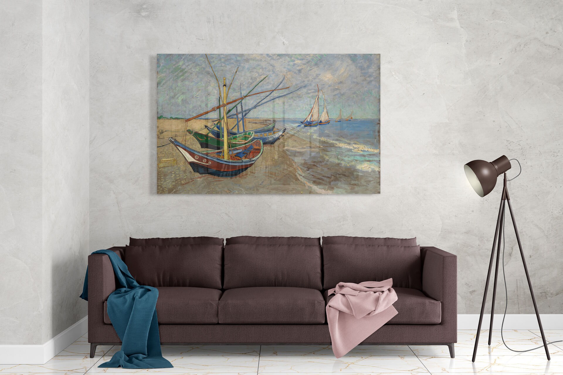 Fishing Boats Glass Wall Art Tempered Glass, Famous Art, Van Gogh ...