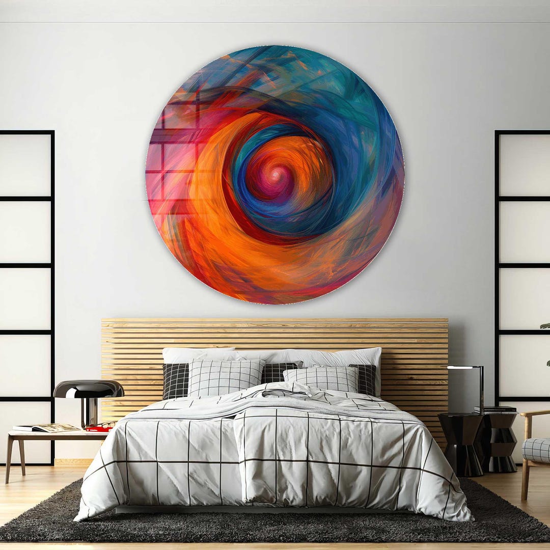 ABSTRACT Glass Wall Art Round Shape Glass Wall Art Large Tempered Glass ...