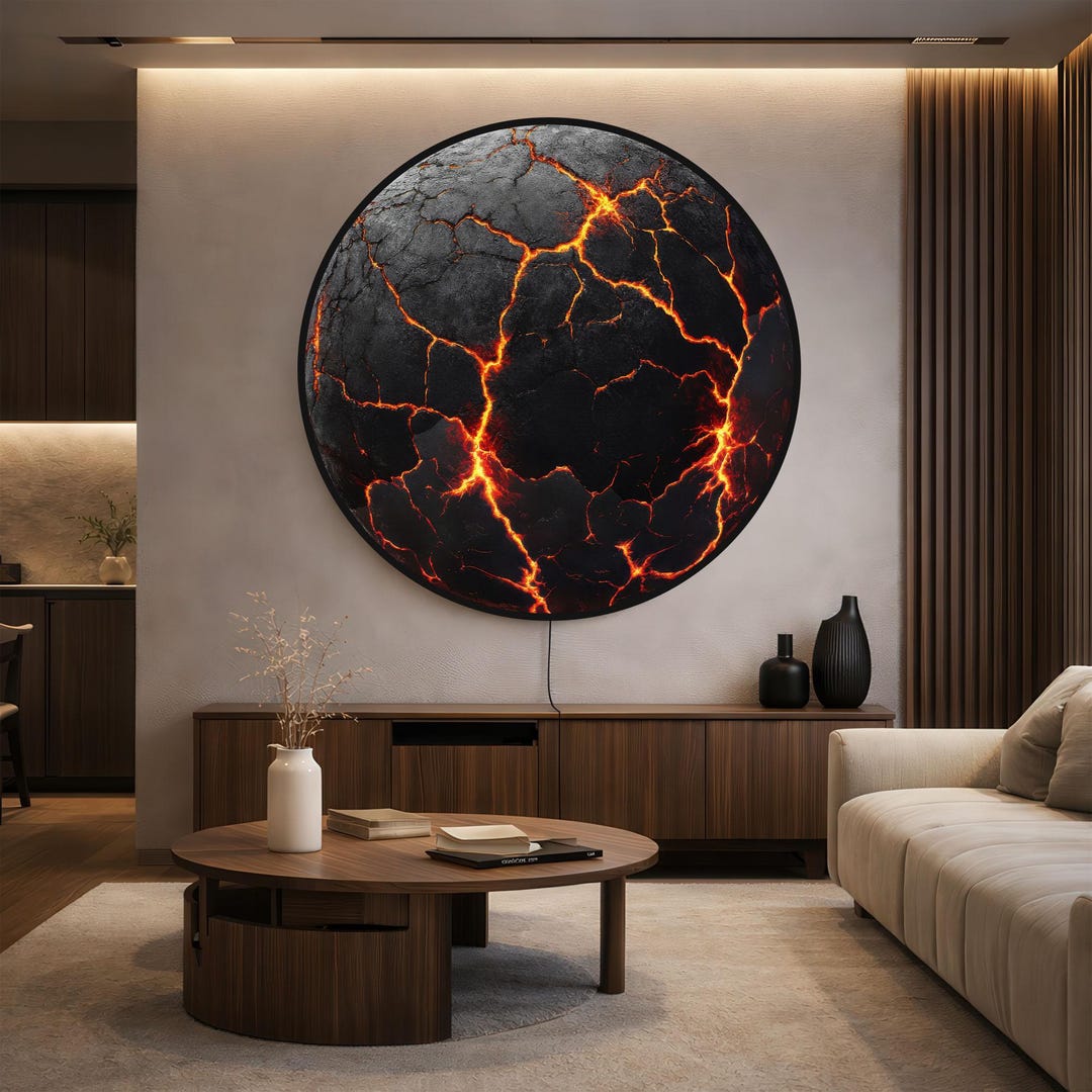 Glass Wall Art– Lava Backlit LED Round Wall Panel With Remote, Modern ...