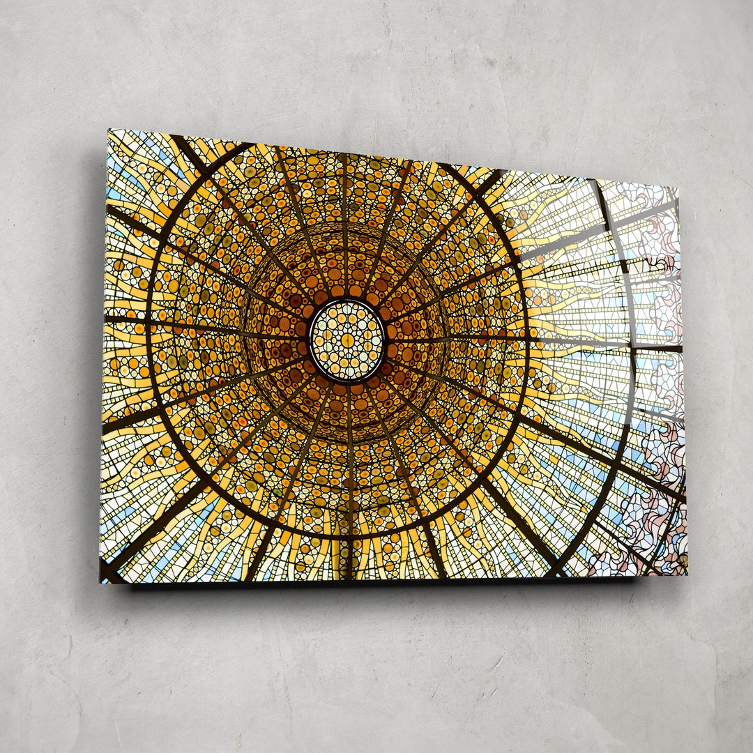 Stained Glass Effect Wall Art – Geometric Dome Printed on Tempered ...