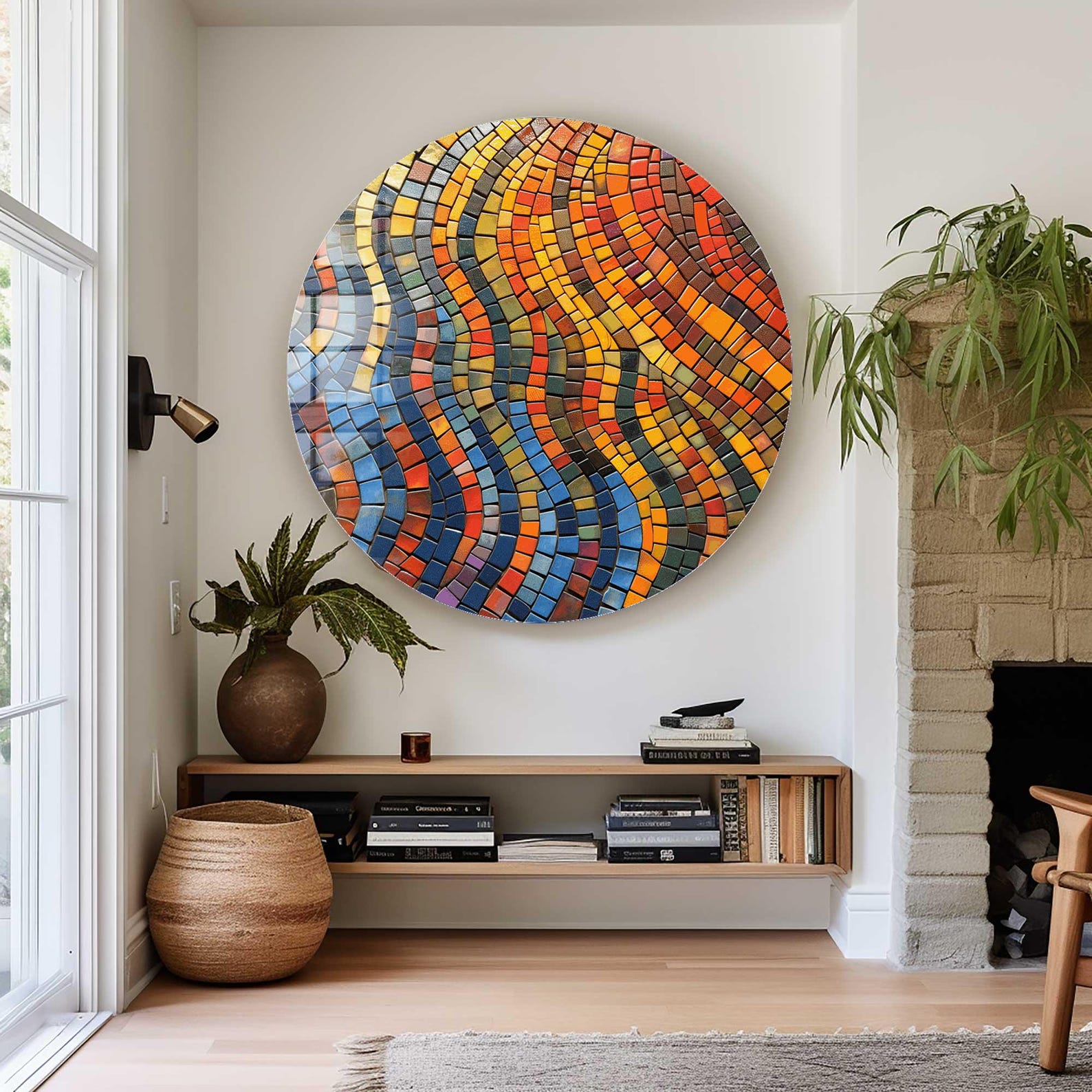 Mosaic Wave Round Shape Glass Wall Art - Large Tempered Glass Canvas ...