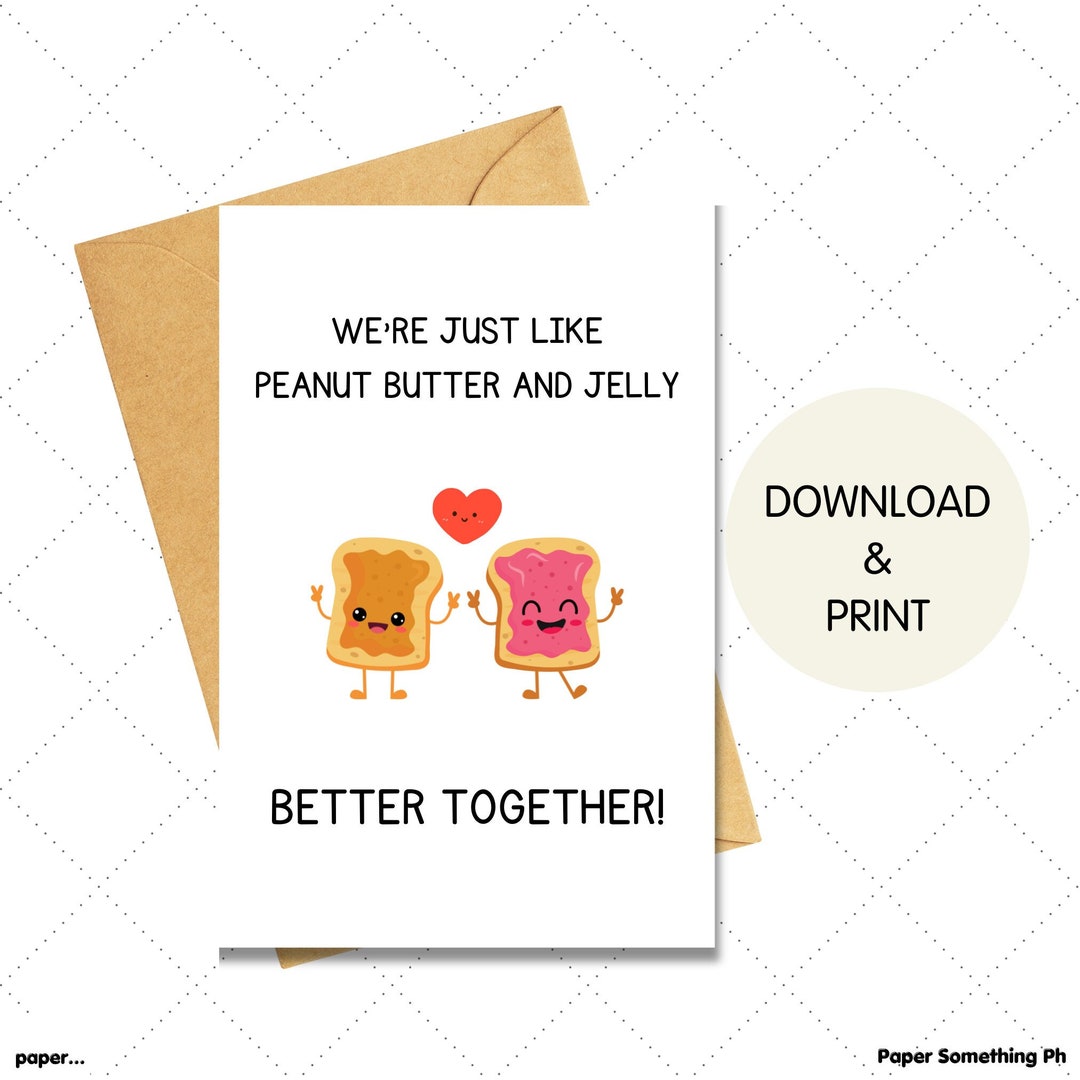 Cute Peanut Butter and Jelly, Anniversary Card for Couple Printable - Etsy