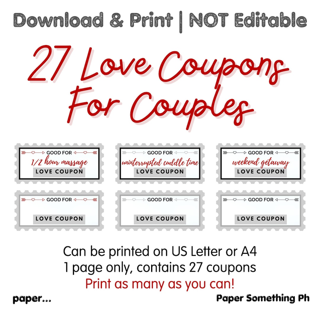 Printable Love Coupons for Couples, Anniversary Coupons, Date Night ...