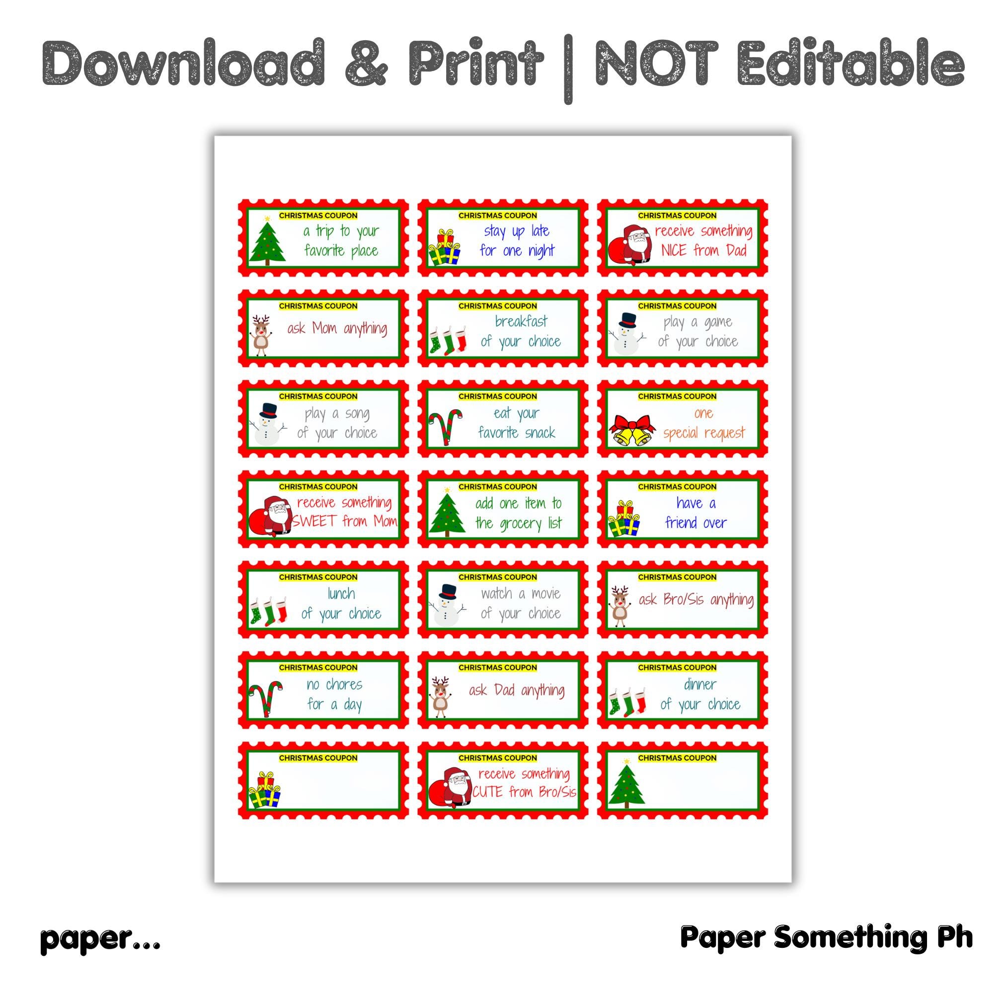 Christmas Coupons for Kids, Printable Coupons - Etsy