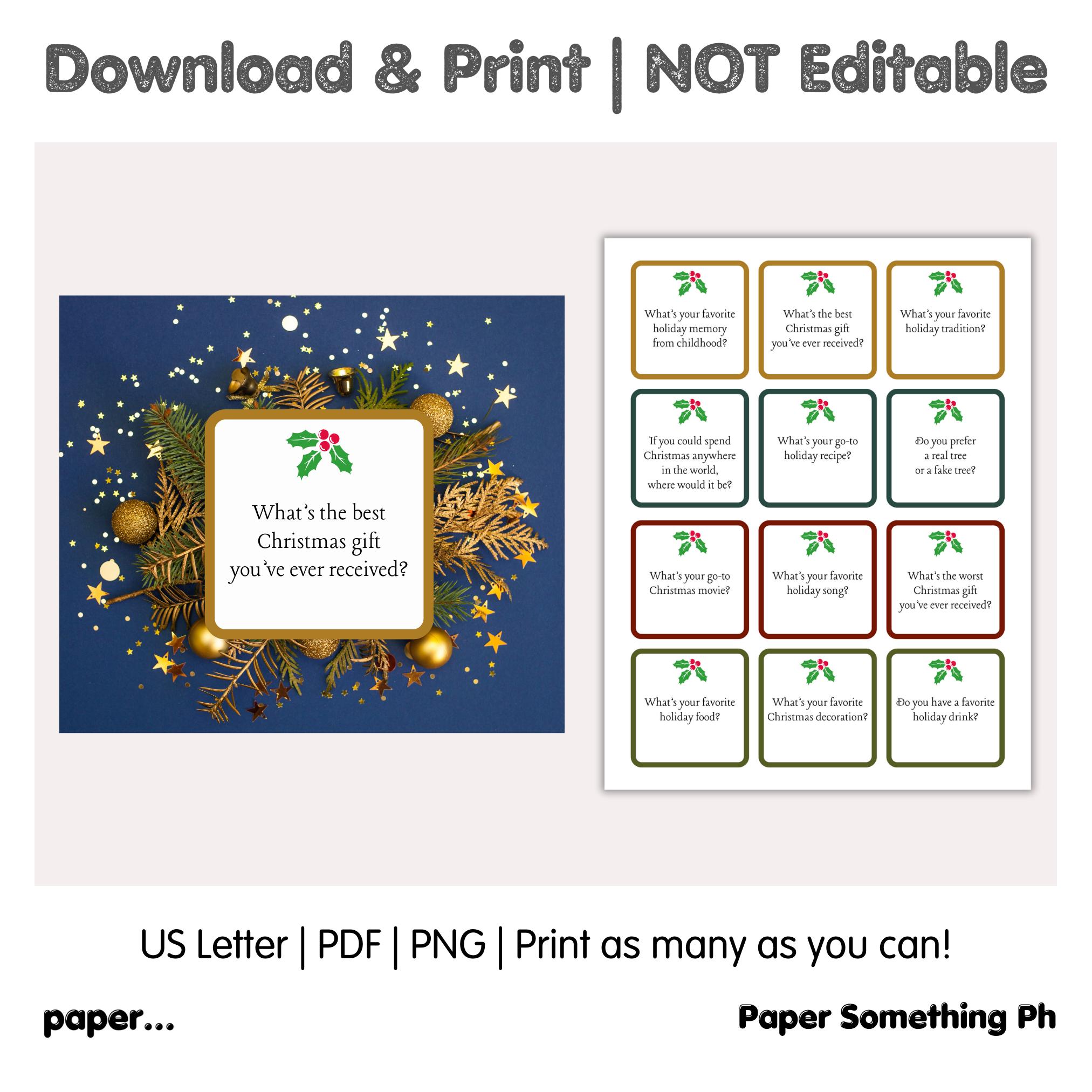 Christmas Conversation Cards, Conversation Starter, Christmas ...