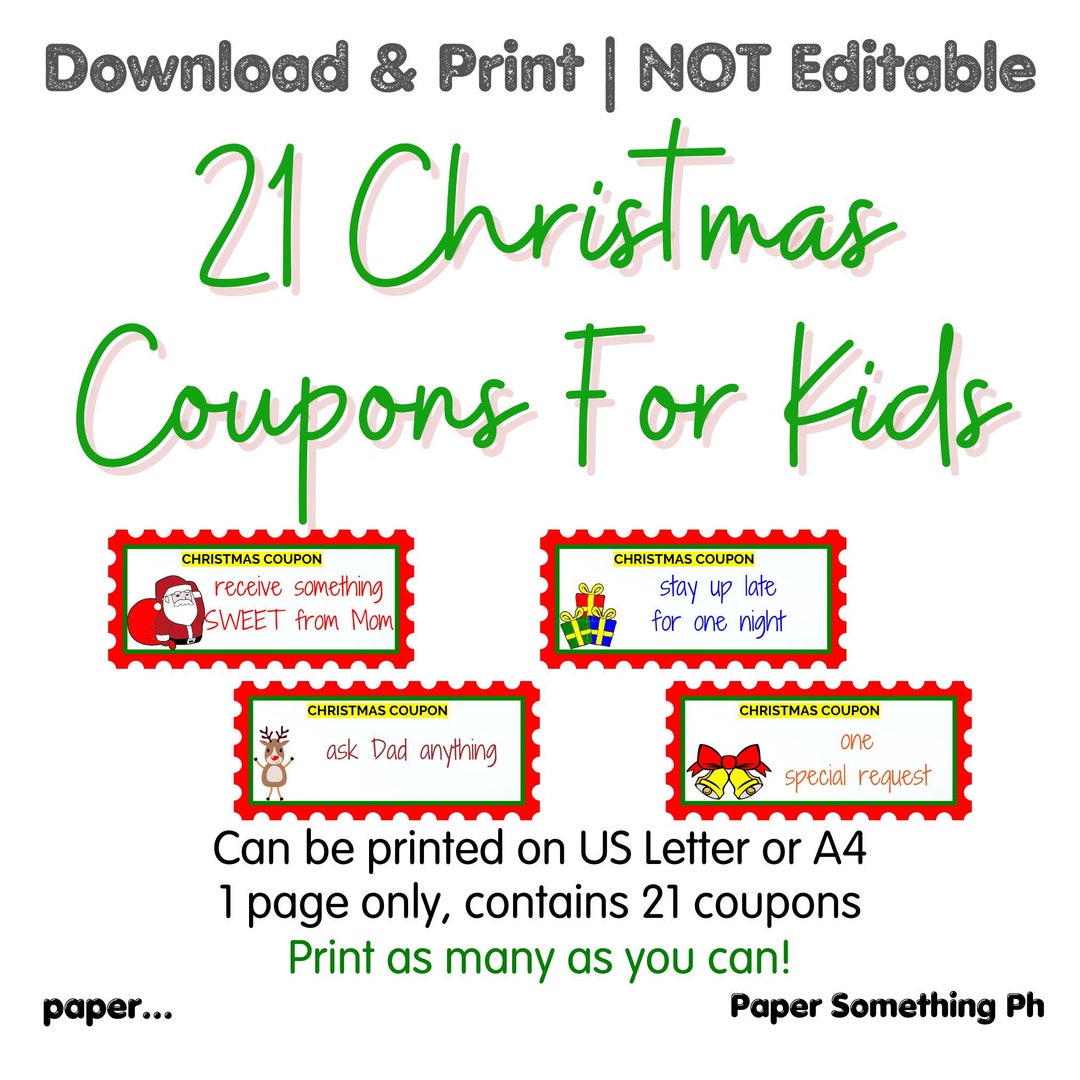 Christmas Coupons for Kids, Printable Coupons - Etsy